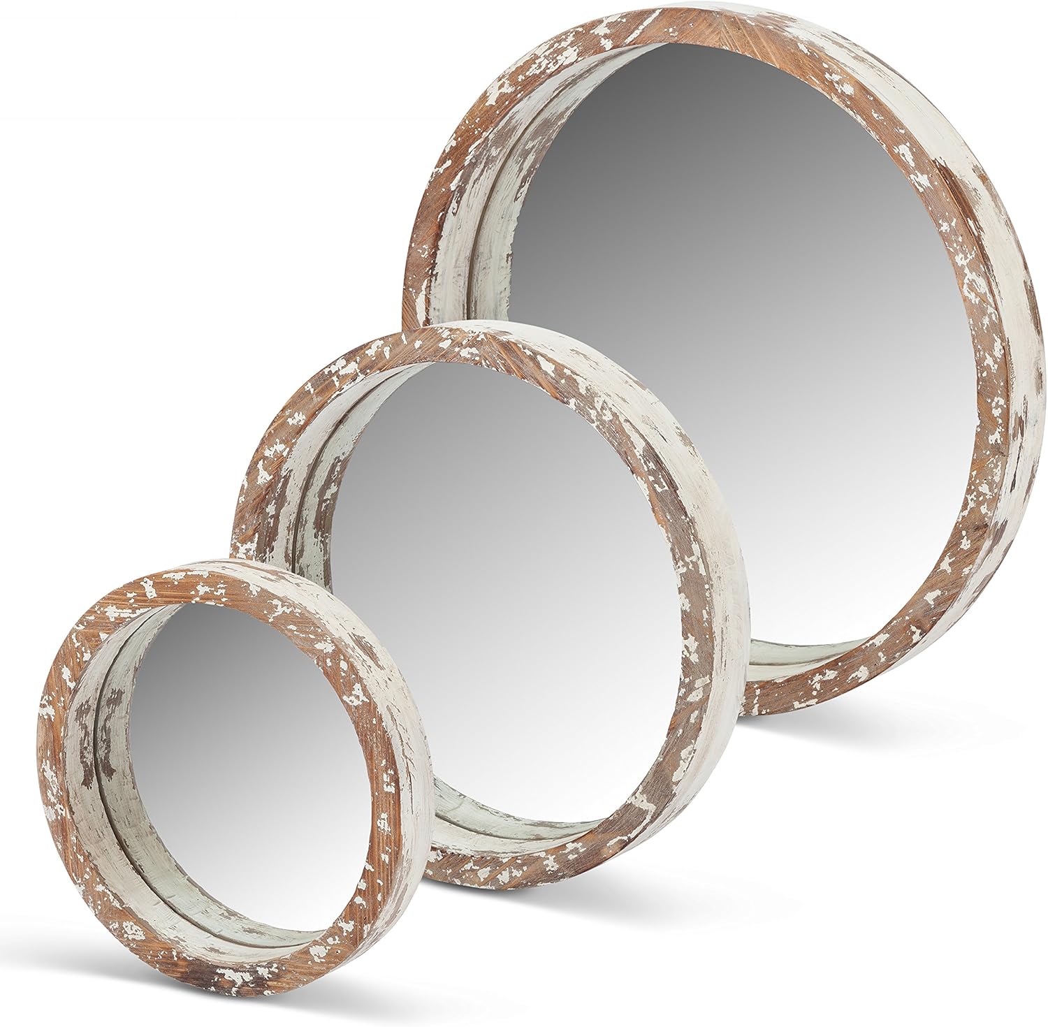 Amazon.com: Lone Elm 94149 White Wood Round Mirrors (Set of 3), 22" x ...