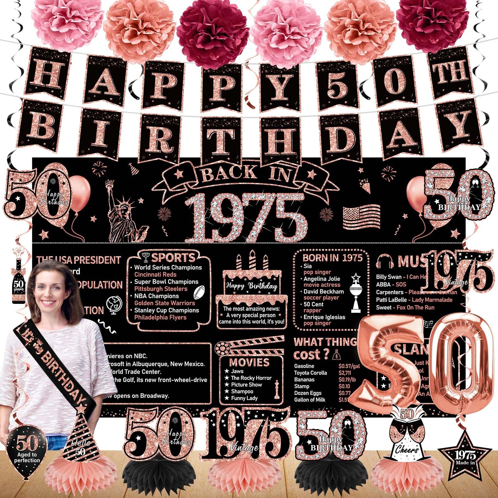 Amazon.com: 50th Birthday Decorations for Women, 21pcs Back in 1975 ...