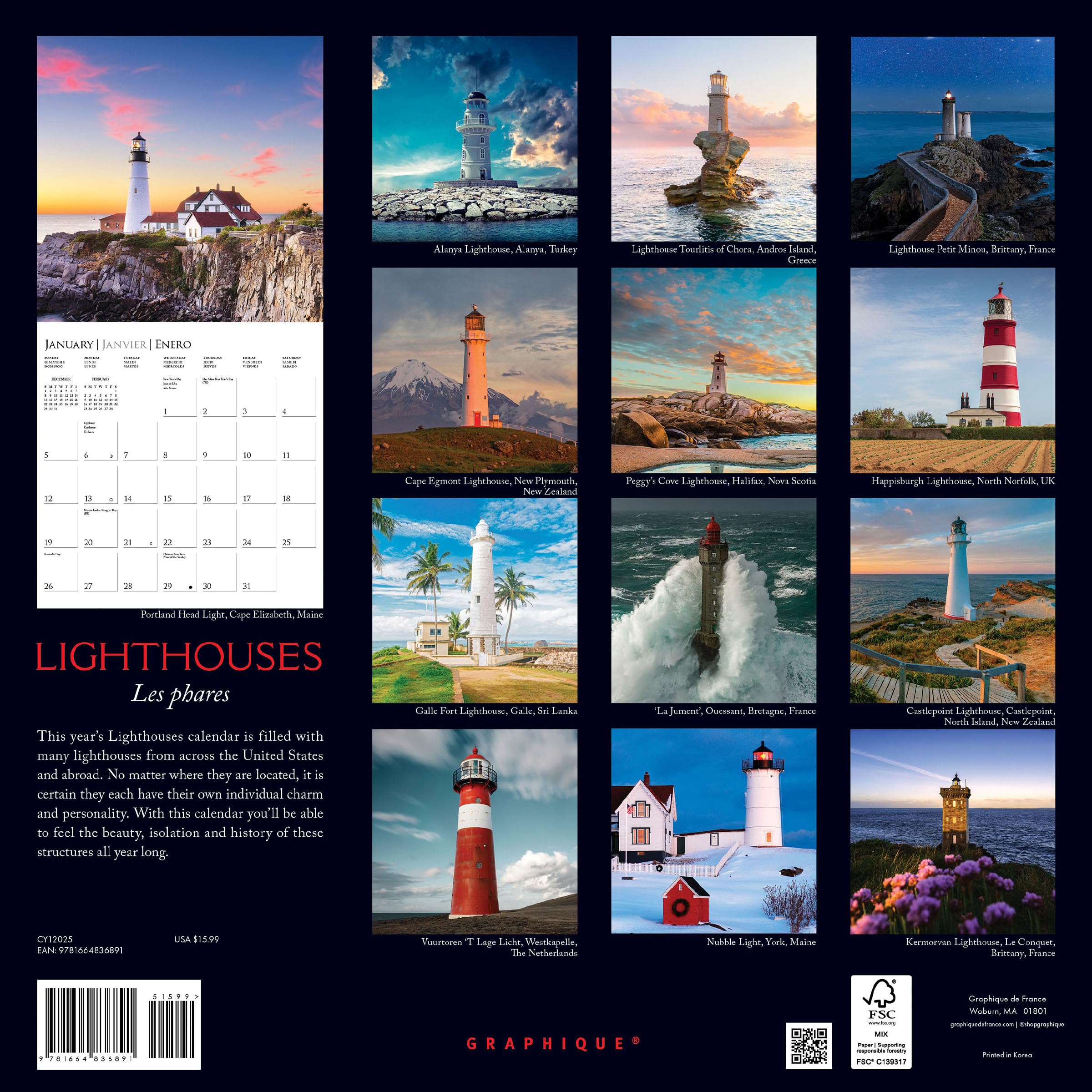 Snapklik.com : 2025 Lighthouses Wall Calendar 12” X 12” Thick Paper ...