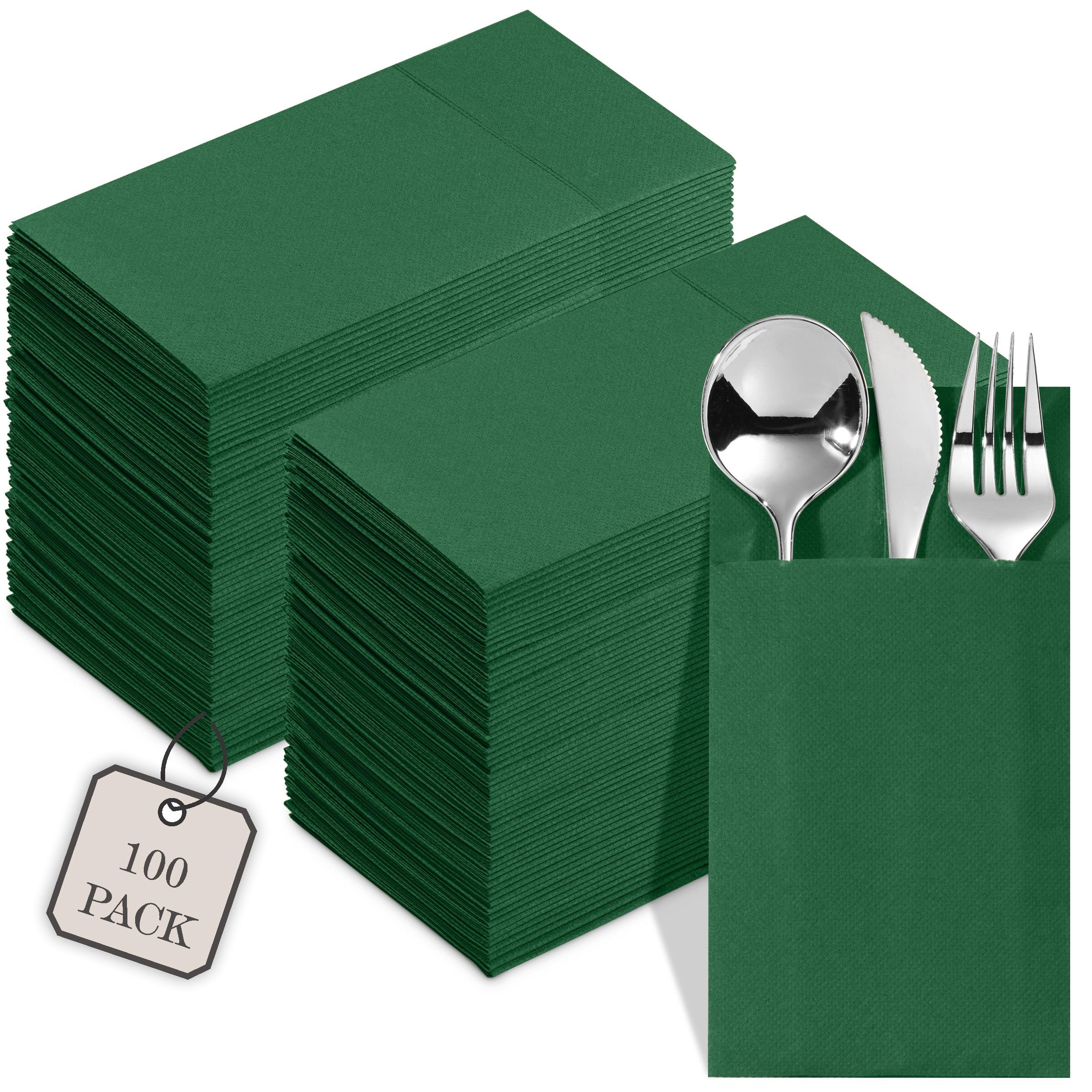 Amazon.com: 100-Pack Disposable Napkins With Pocket For Flatware, Green ...