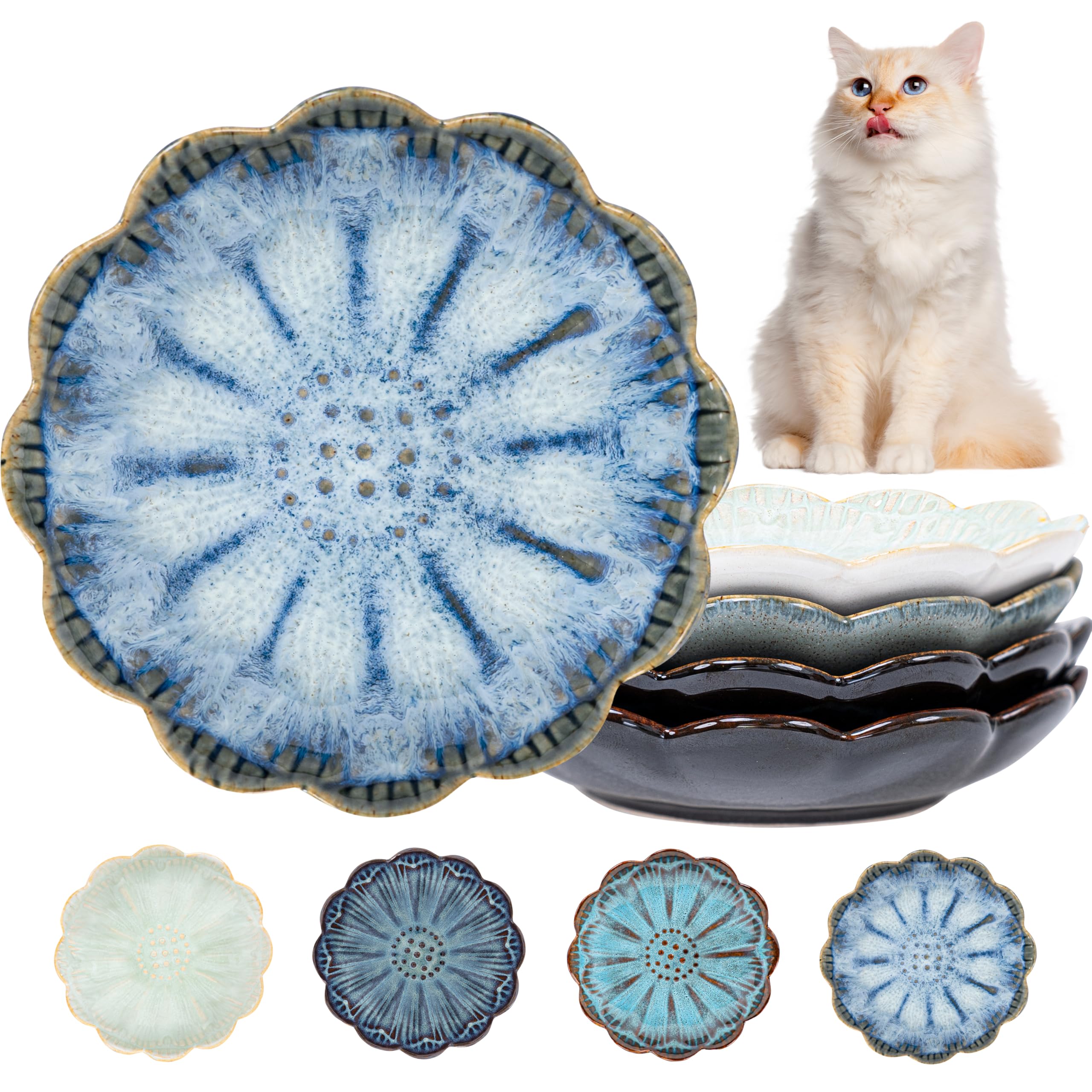Amazon.com : Qucey Ceramic Cat Food Plate Set of 4, 5.5 inch Shallow ...