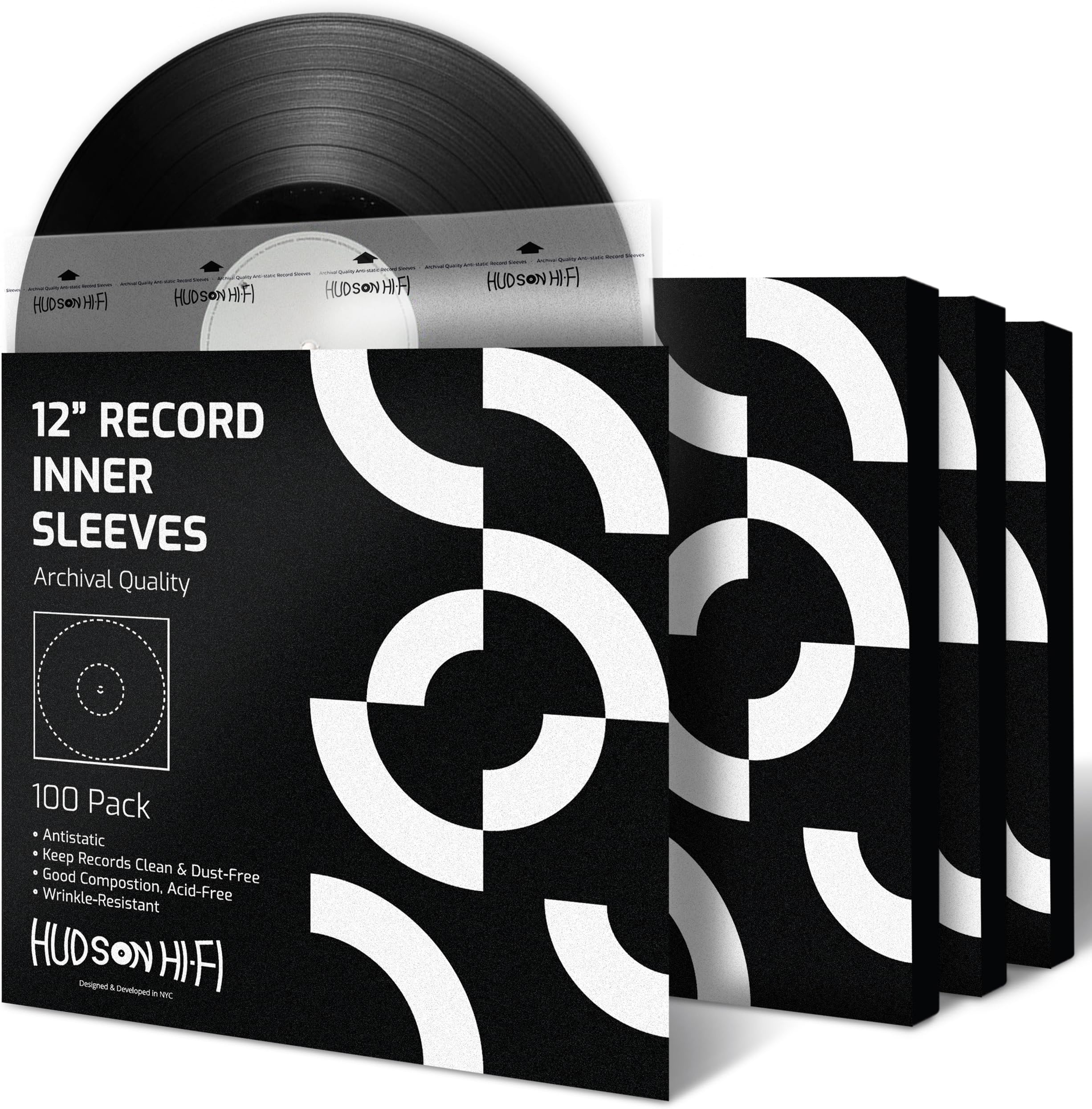 Hudson Hi-Fi 3 Layers HDPE Anti-Static 100 Vinyl Record Inner Sleeves ...