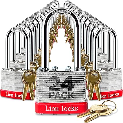 Lion Locks 24 Keyed Alike Padlocks with 2" Long Shackle, 48 Keys ...