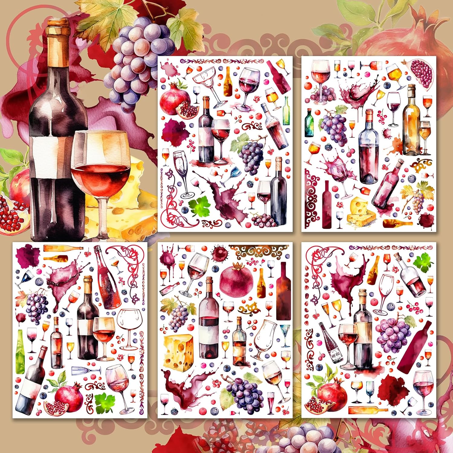Amazon.com: Large Stickers Pack # Wine Party Holidays HANATABA Vintage ...