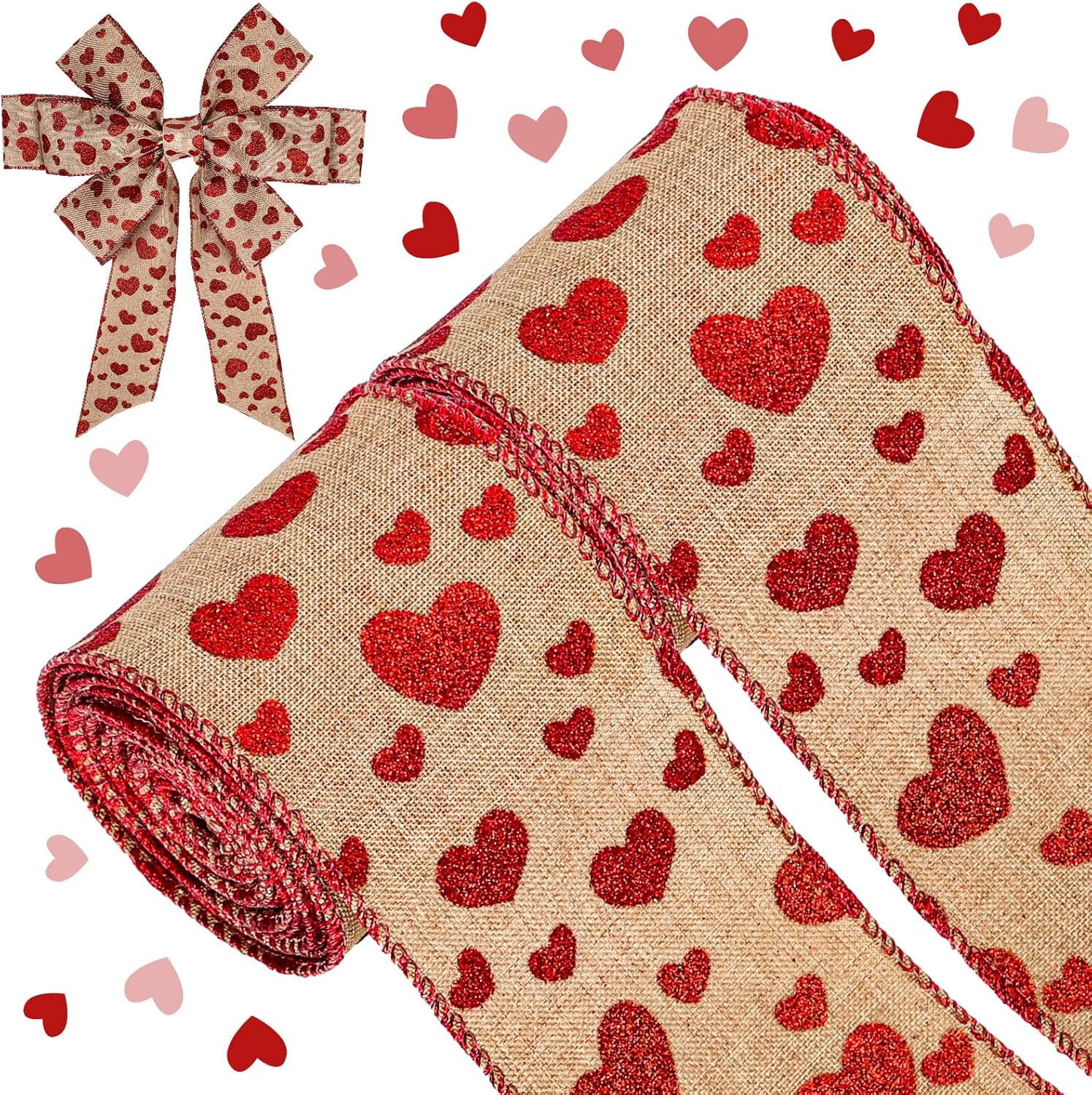 Amazon.com: Whaline Valentine's Day Wired Edge Ribbon 2 Rolls Glitter ...