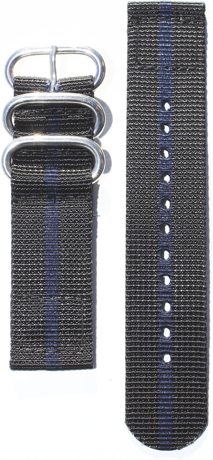 Amazon.com: 22mm Heavy Duty BLACK/NAVY Military Style 2-PC Strap with ...