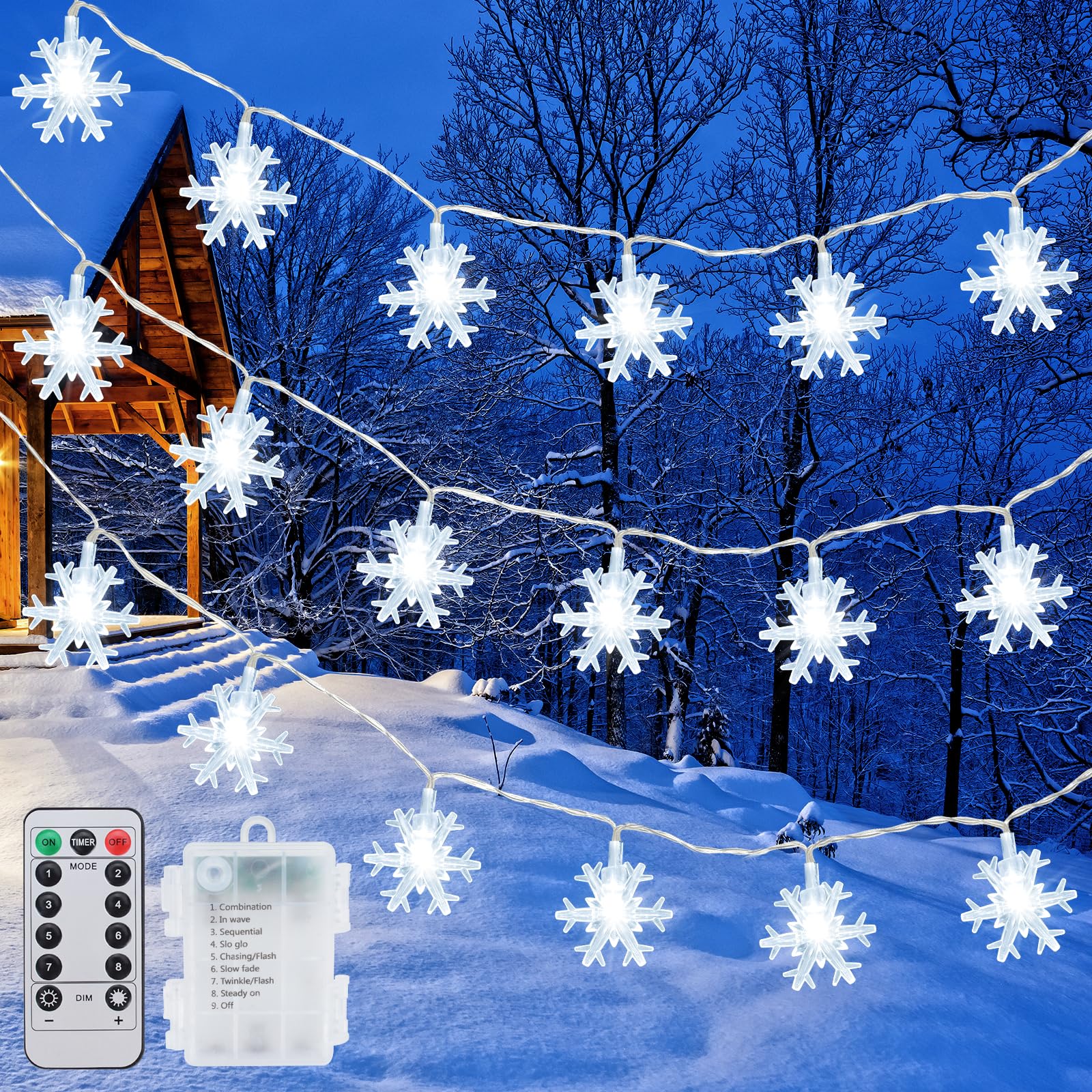 LED Christmas String Lights Indoor, 6m 40LED Snowflake Fairy Lights ...