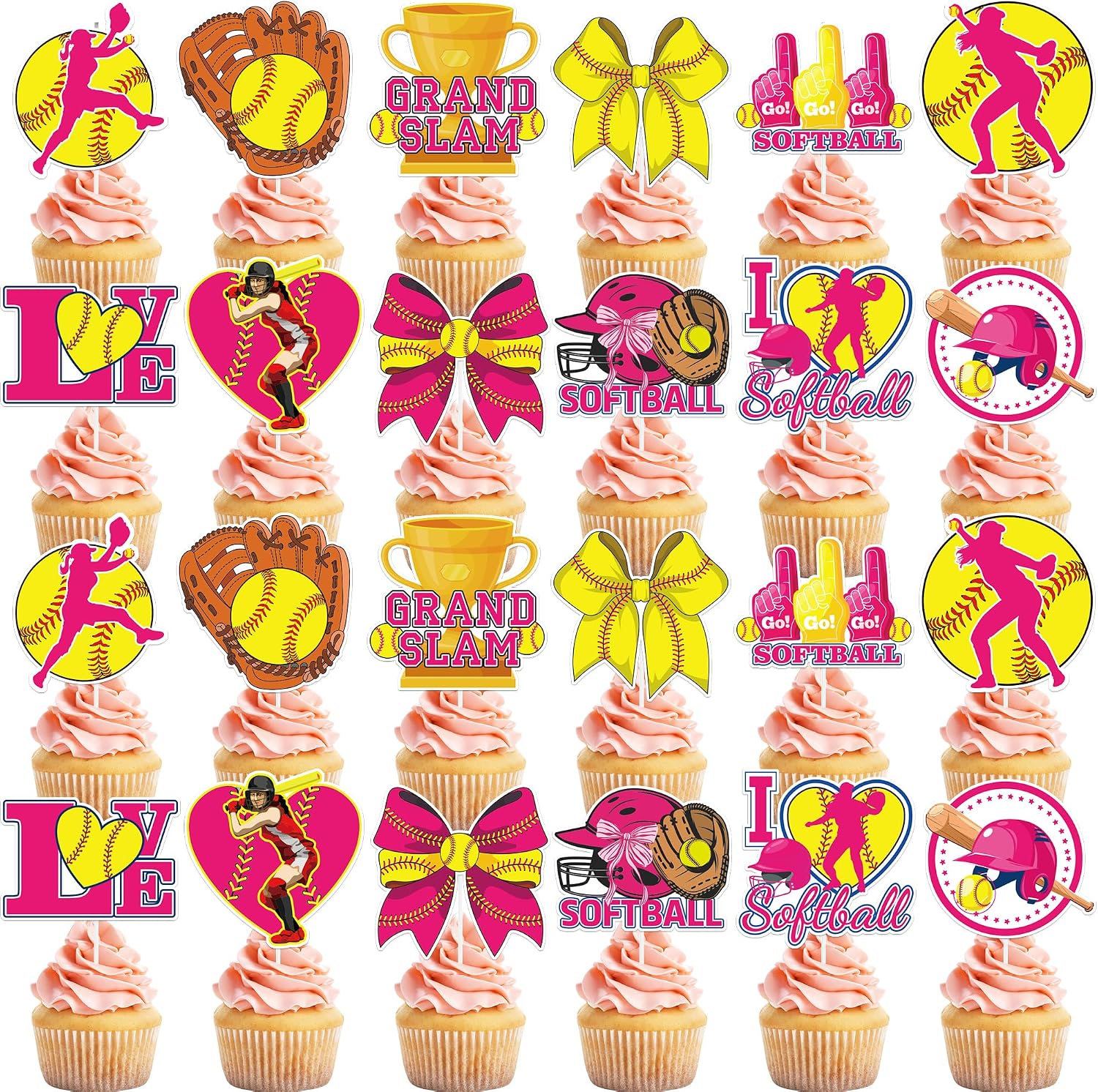 Amazon.com: Hokinaa Softball Cupcake Toppers Decorations - 24 Pcs ...