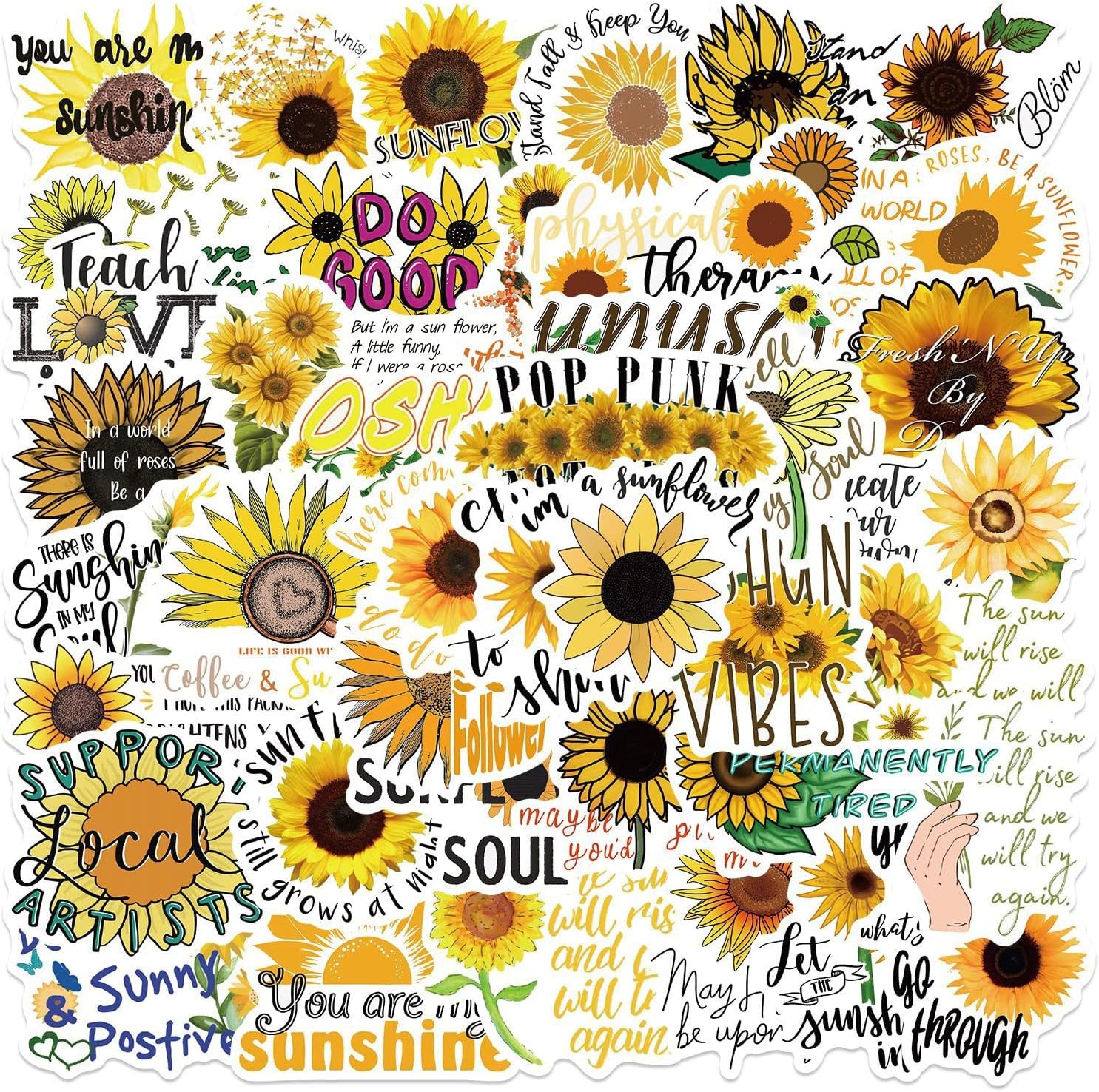 Amazon.com: Icicrim Sunflower Stickers Pack, 50PCS Waterproof Vinyl ...