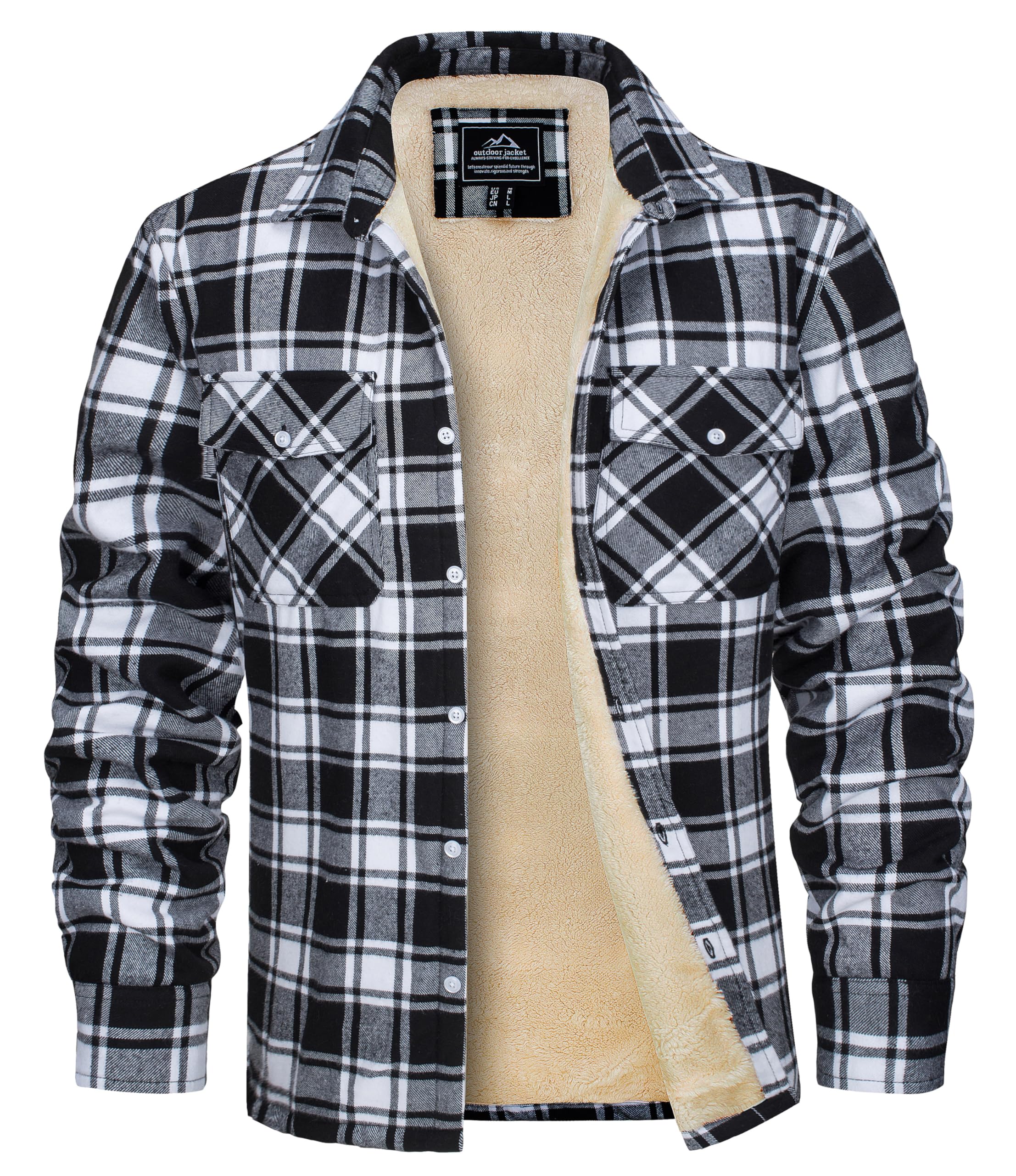 MAGCOMSEN Men's Flannel Shirt Jacket Fleece Lining Plaid Jacket Cotton ...