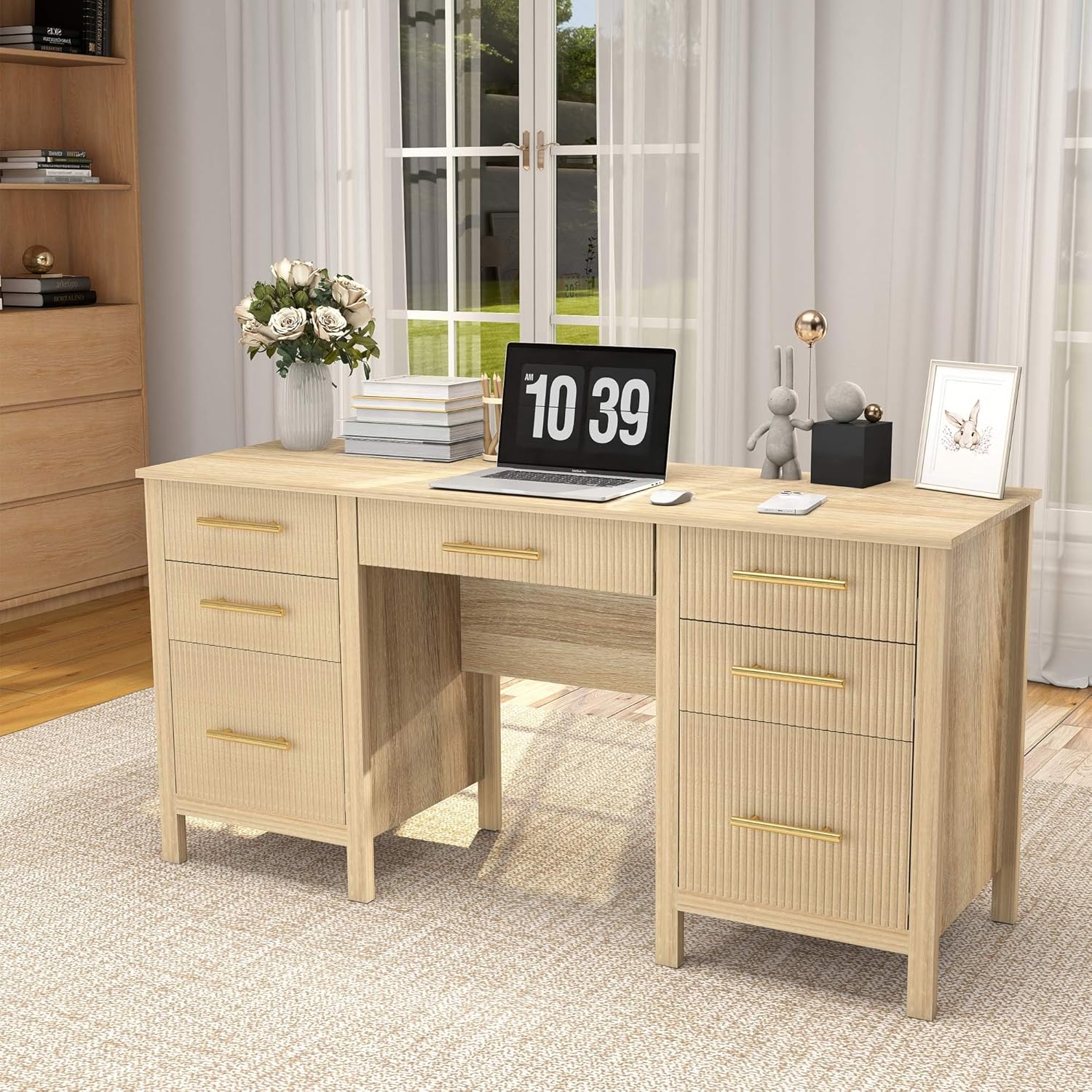 Amazon.com: LABROSKIA Modern Executive Desk with Drawers: 60" Oak Desk ...