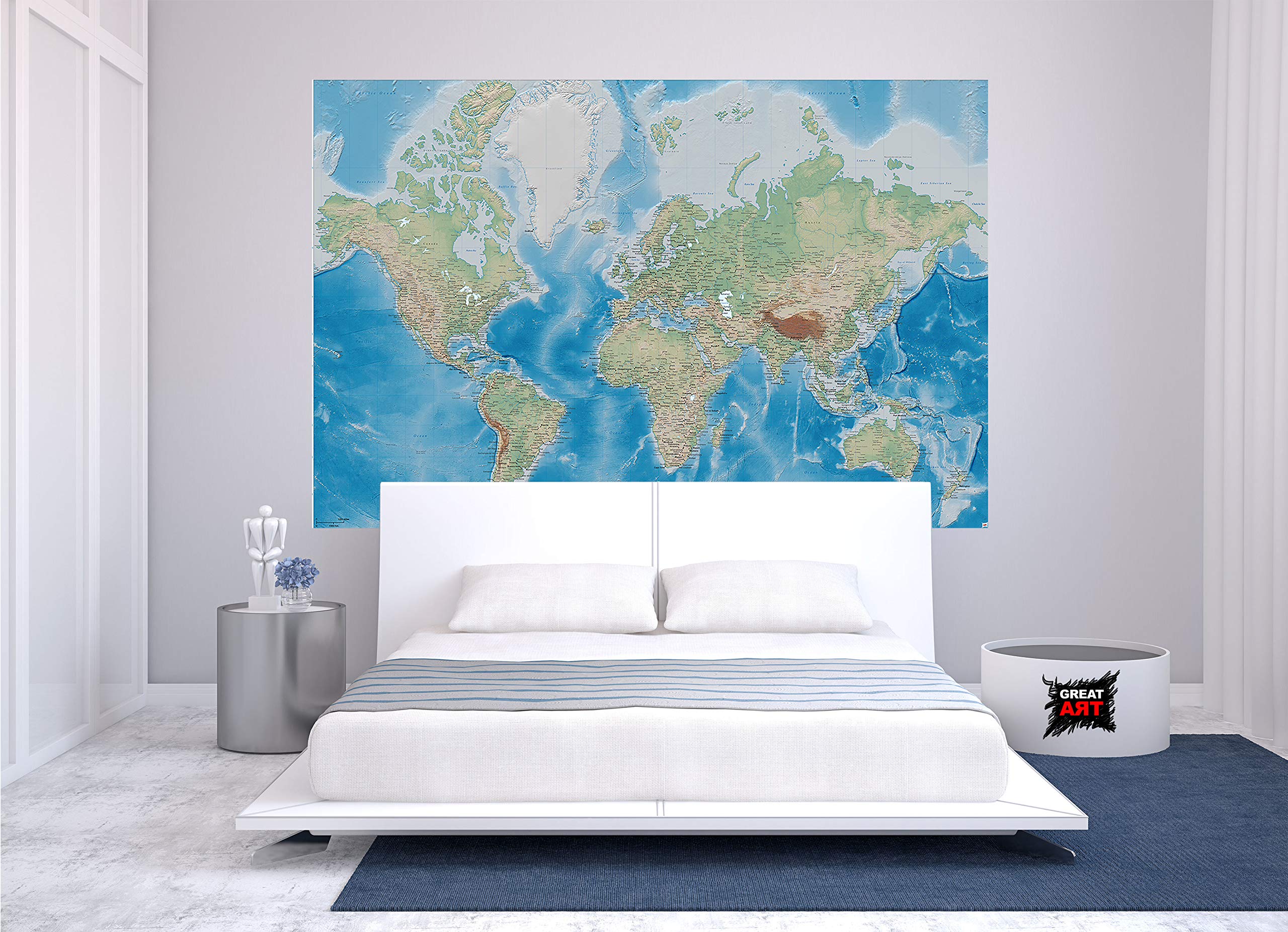 Buy (210cm x 140cm - 5 pieces) - World map photo wallpaper - relief ...