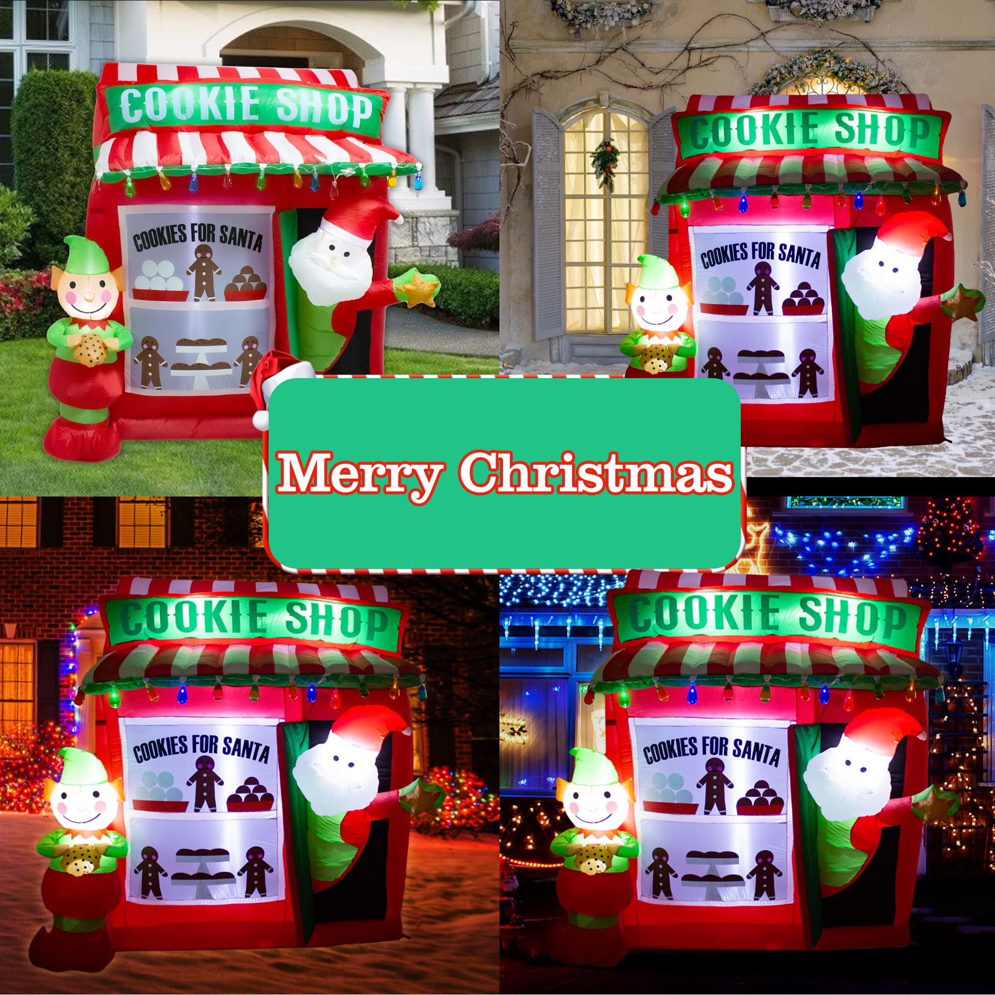 luxfcup 6FT Christmas Inflatable Santa Elf Cookie Shop Decoration with ...