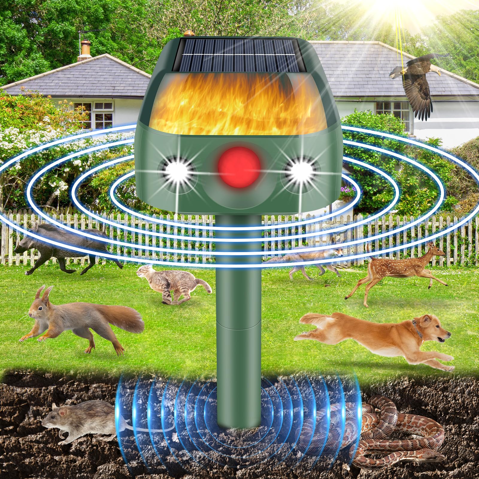Electronic Rabbit Repellent For Garden 360° Solar Ultrasonic Animal