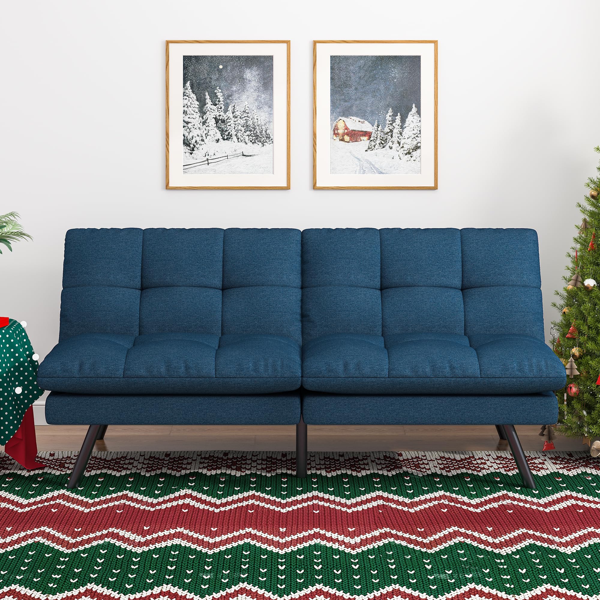 Amazon.com: AMICLIBER Blue Futon Sofa Bed, Armless Detachable Sofa ...