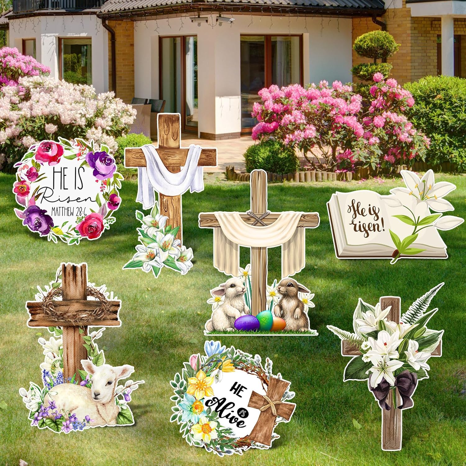 Amazon.com: AnyDesign 7Pcs Easter Yard Signs Spring Cross Outdoor Lawn ...