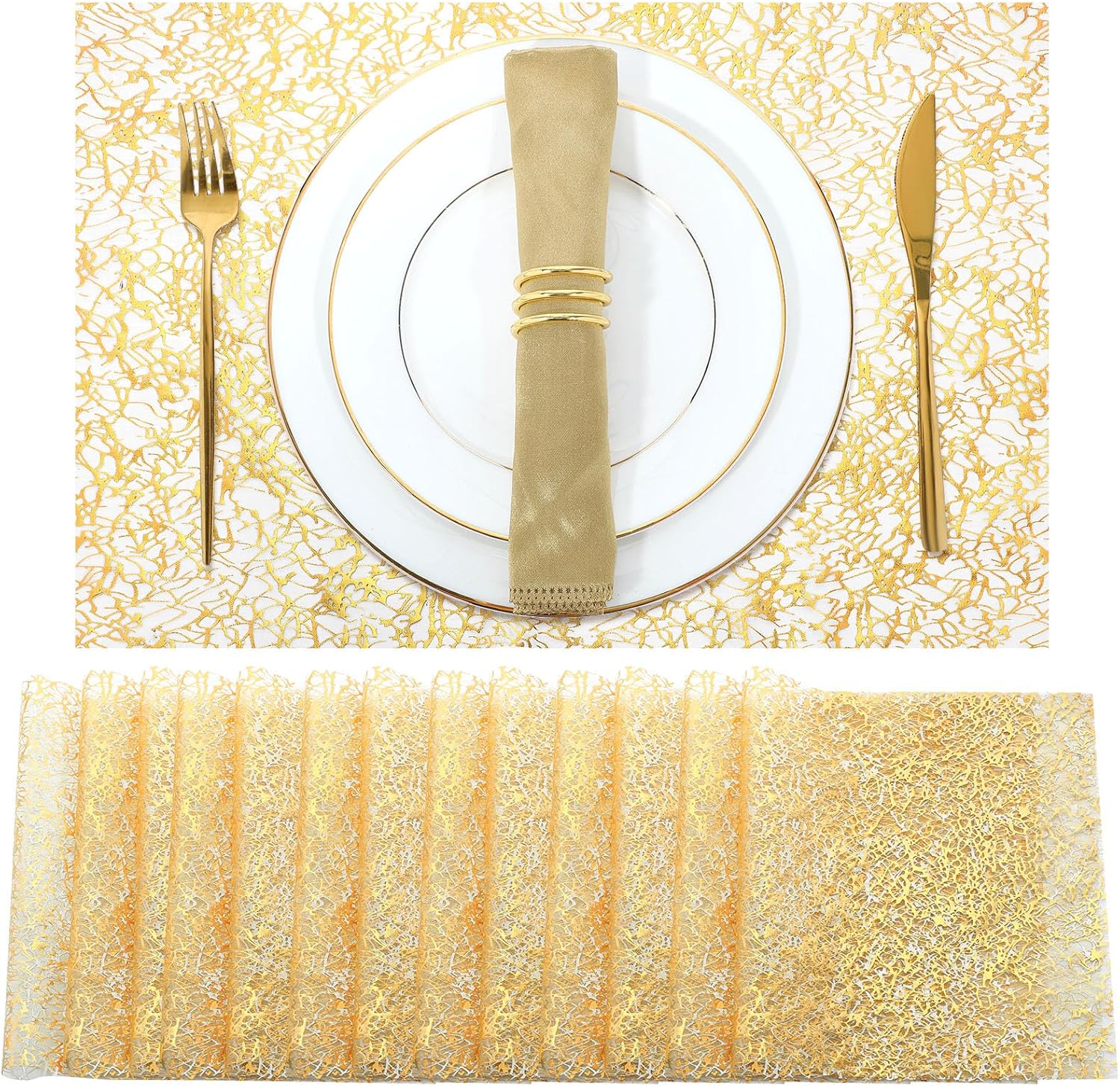 Amazon.com: Perthlin 12 Pcs Gold Disposable Placemats Bulk 12 x 18 Inch ...