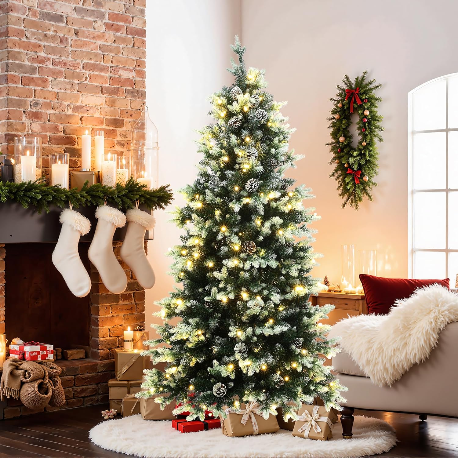 Amazon.com: LuxenHome 6FT Slim Christmas Tree, Prelit Skinny Artificial ...