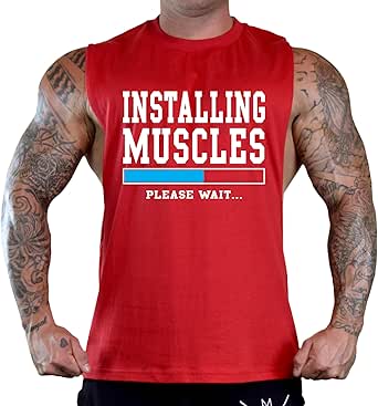 Interstate Apparel Inc Men's Installing Muscles Please Wait Red Deep ...