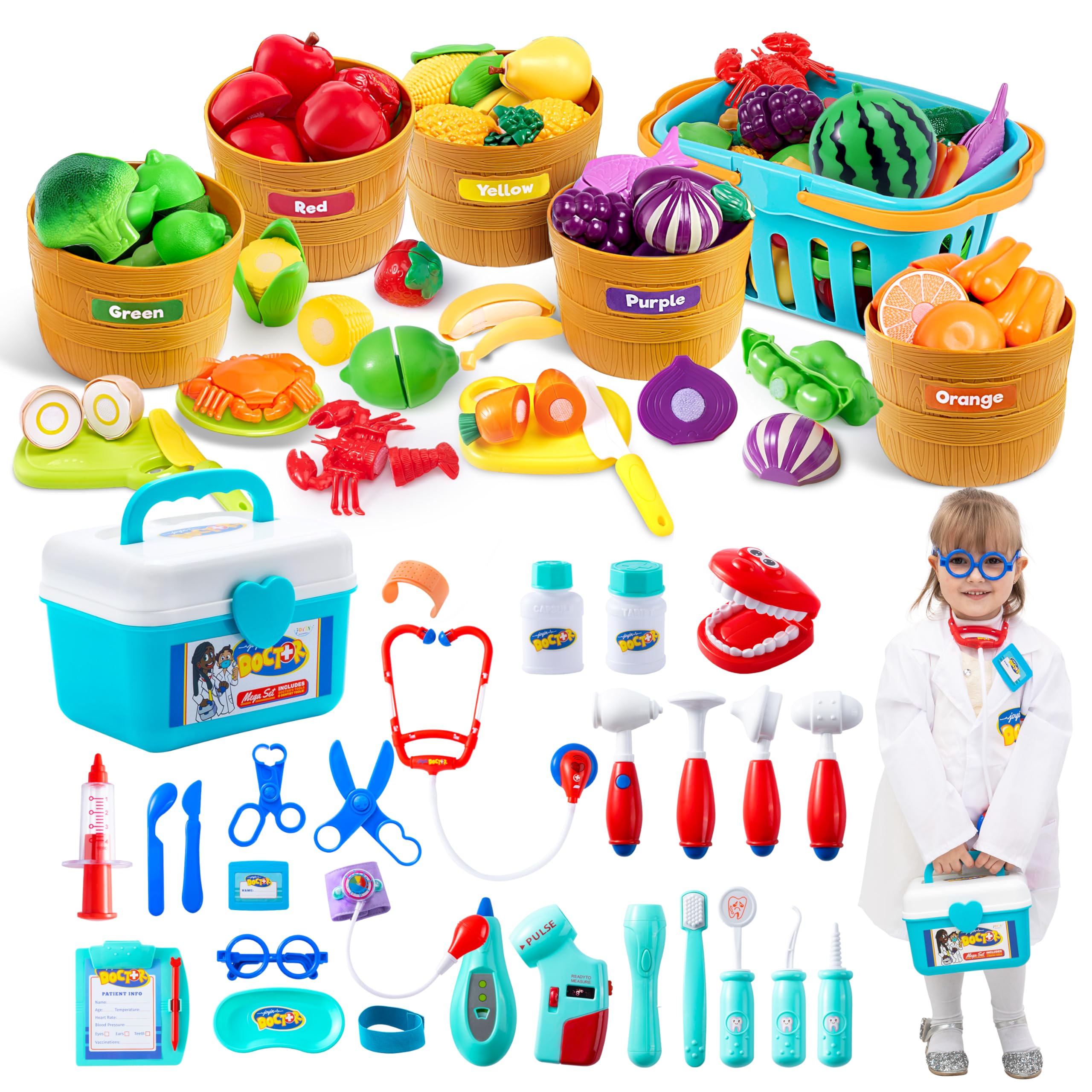 Amazon.com: JOYIN Learning Toys Play Food Set and Doctor Kit for Kids ...