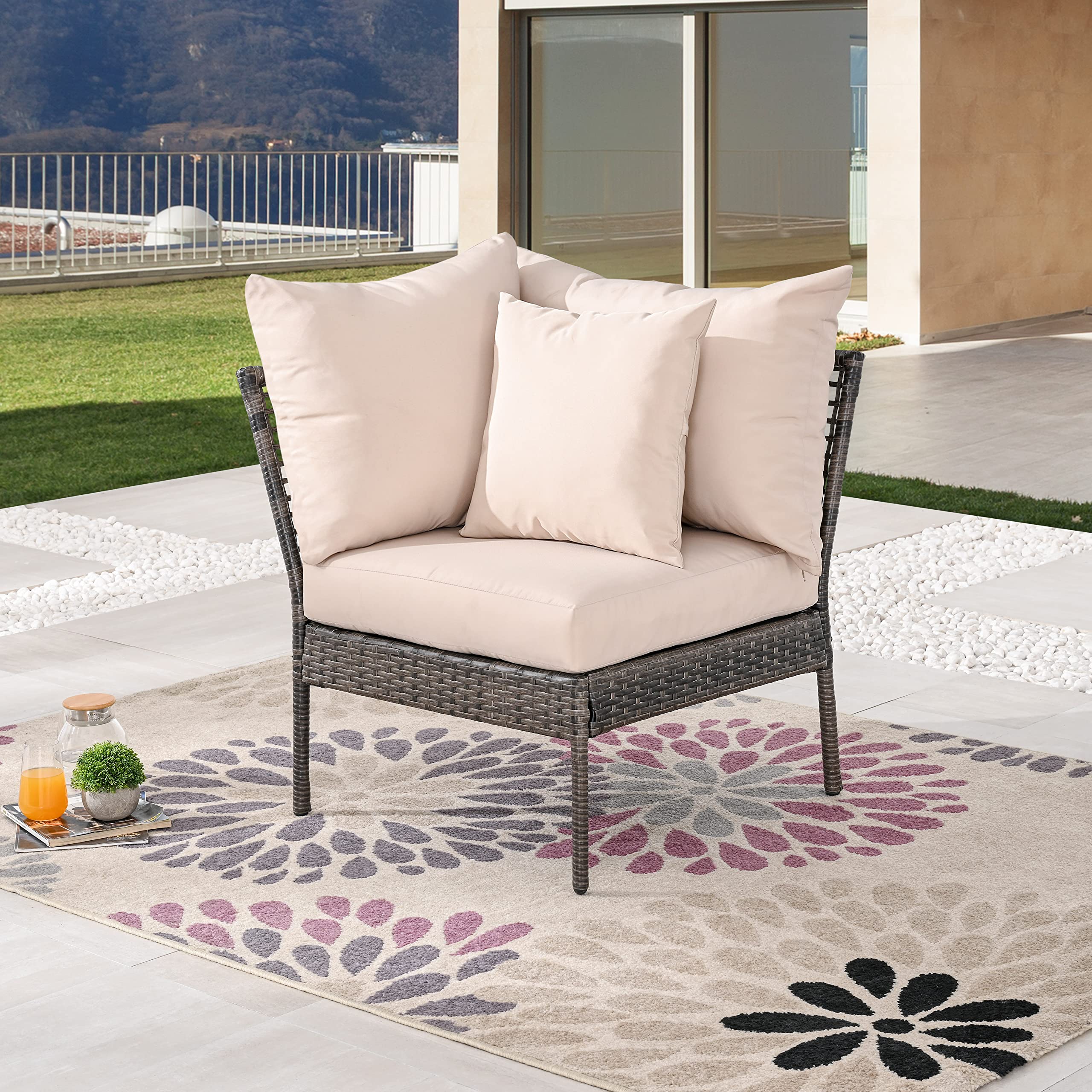 Amazon.com : LOKATSE HOME Patio Wicker Corner Chair Furniture with ...