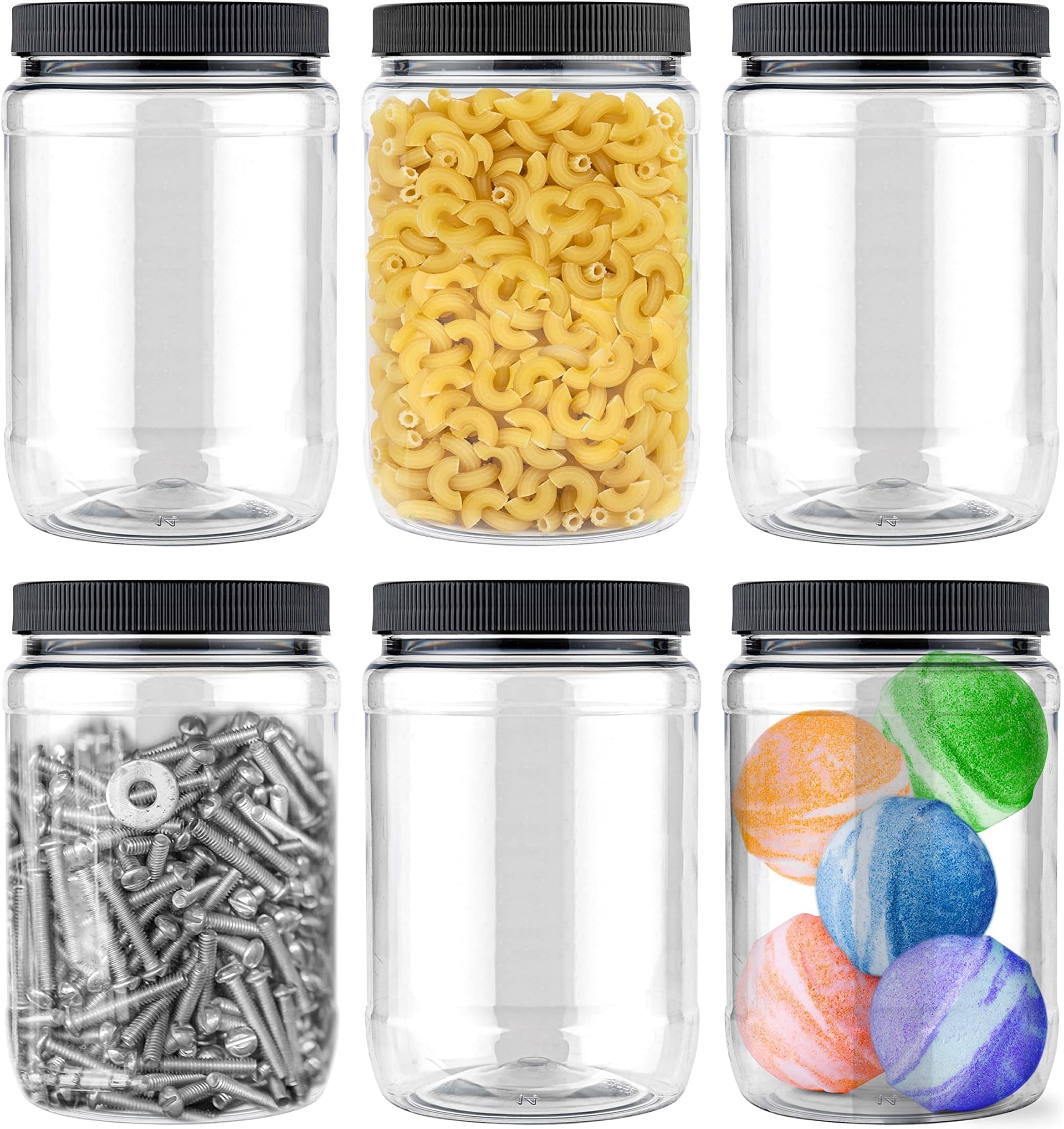 Amazon.com: Baaxxango 6 Pack Plastic Storage Jars,25 Oz Clear Square ...