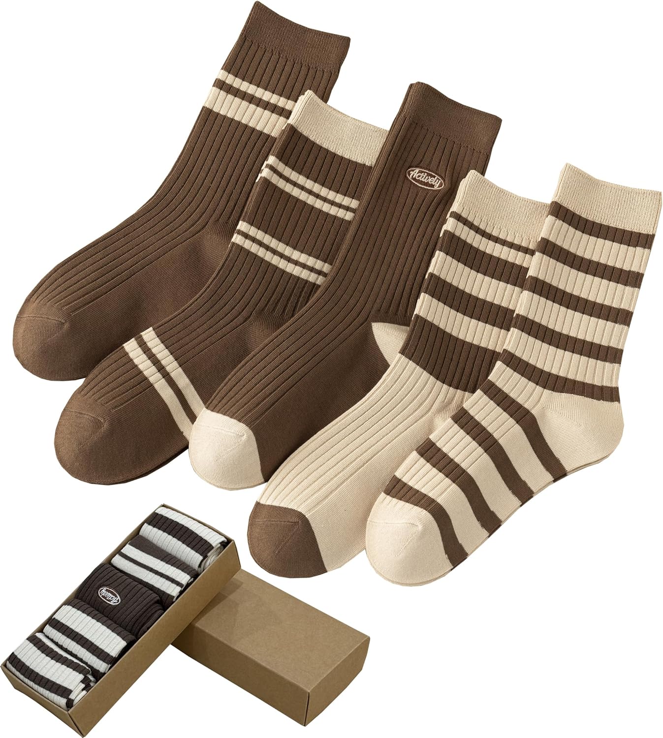 Digoon Womens Cute Crew Socks Casual Athletic Aesthetic Striped Socks ...