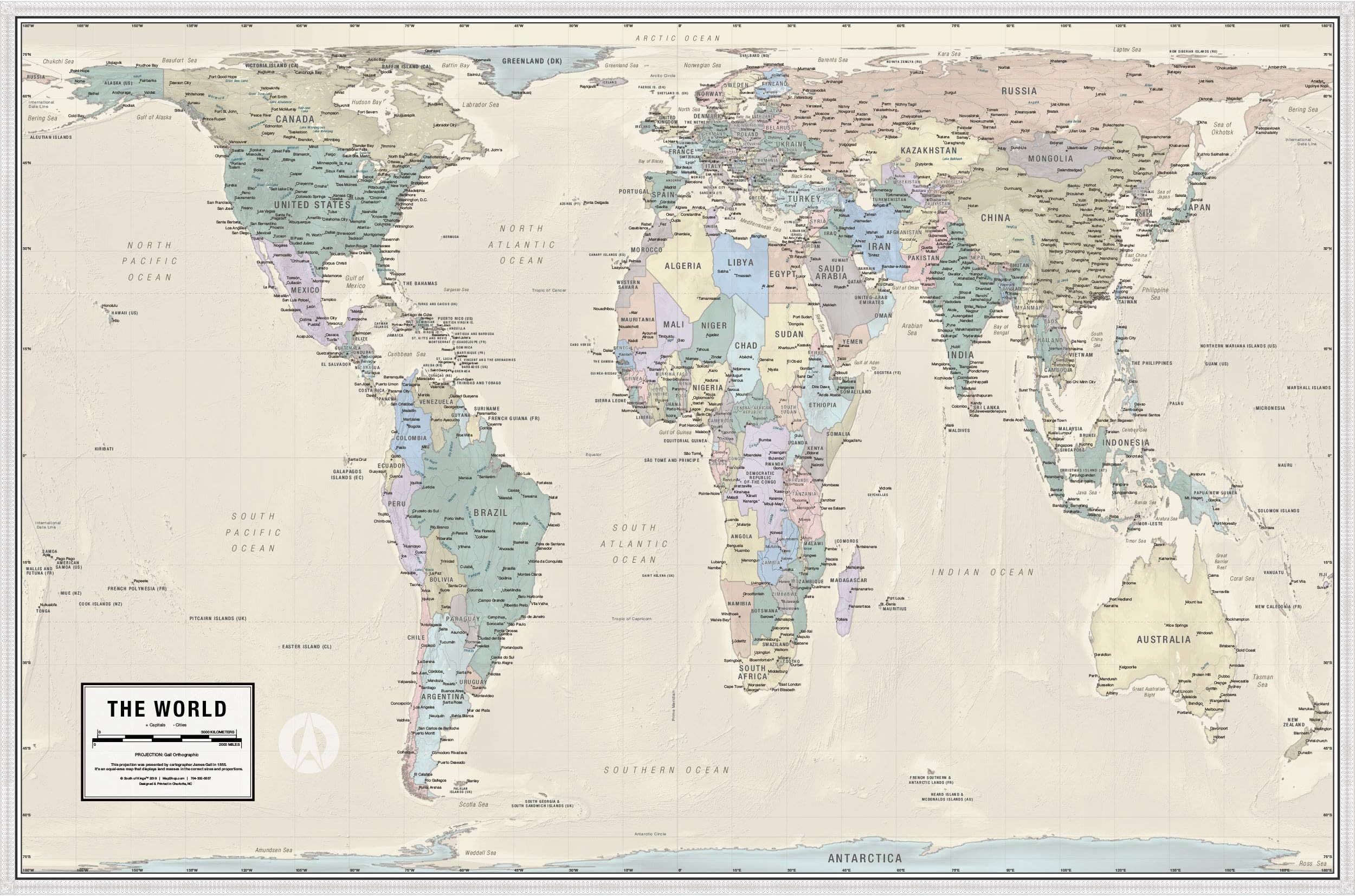 Amazon.com : Gall Orthographic World Map | Most Accurate World Map ...