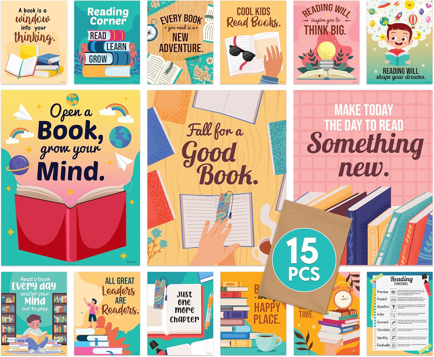 Amazon.com: 15 Classroom Reading Posters for Classroom Elementary ...
