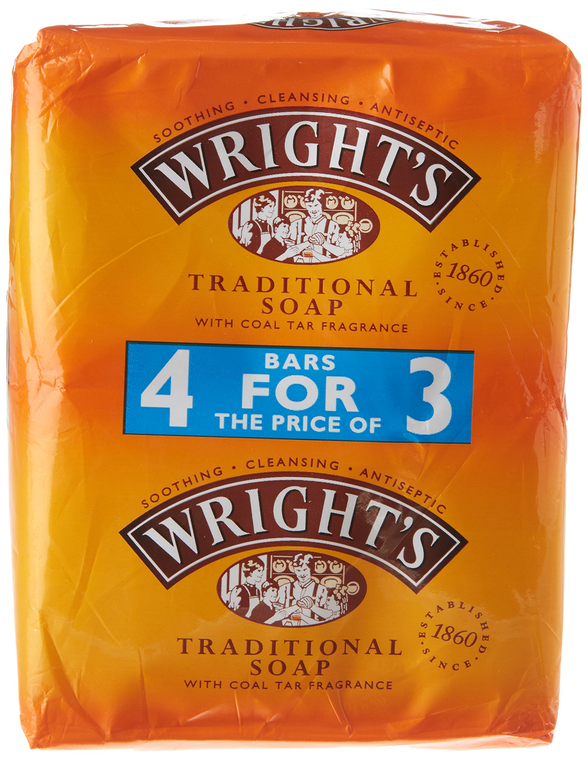 Wright's Traditional Coal Tar Soap 002629, 500 gram, Pack of 4: Buy ...
