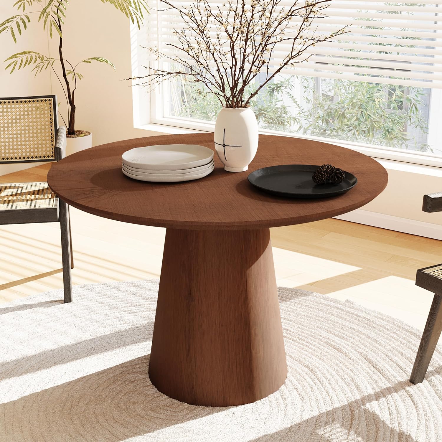 Amazon.com - Wood Round Dining Table, 43" Round Pedestal Dining Table ...