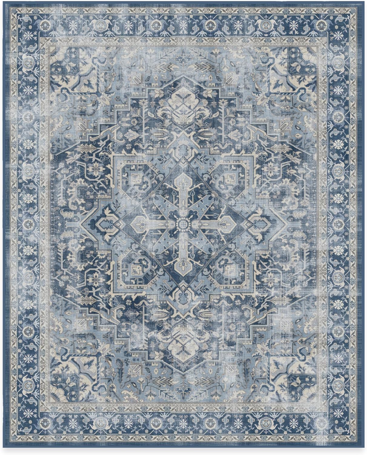 Amazon.com: RUGGABLE Washable Vintage Area Rug – Kamran Admiral Blue ...