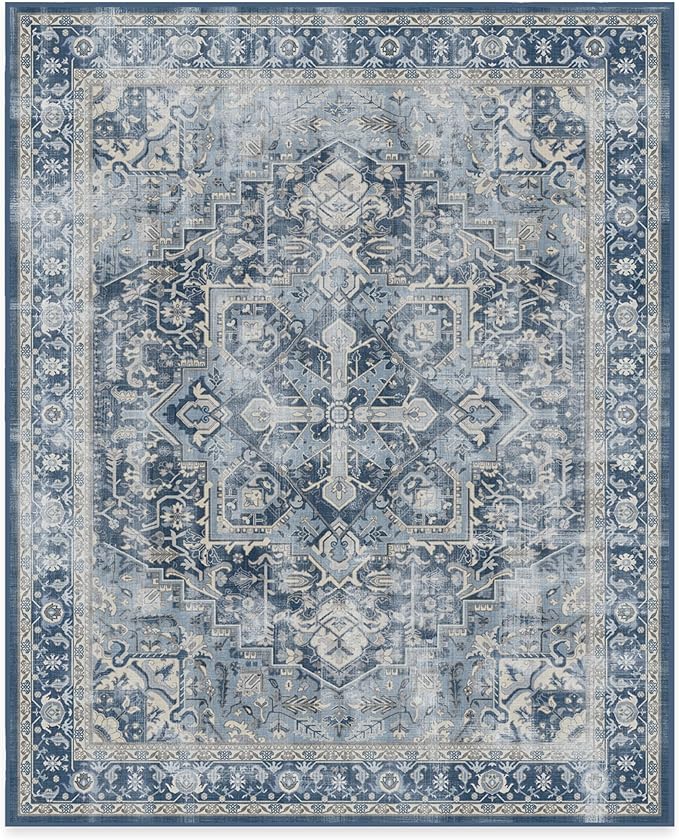 Amazon.com: RUGGABLE Washable Area Rug – Kamran Admiral Blue 8x10 ...
