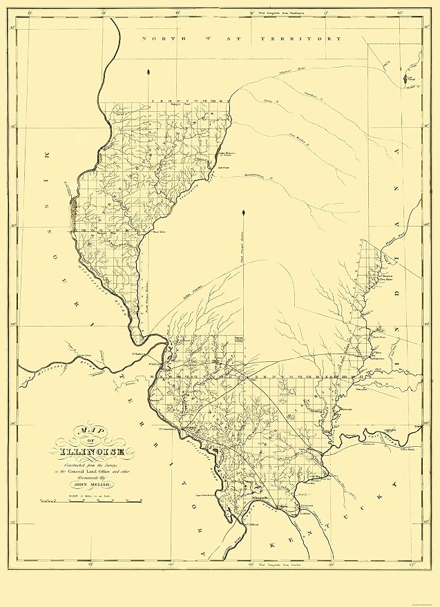 Old State Maps - ILLINOIS (IL) BY JOHN MELISH 1818 - Matte Bright ...