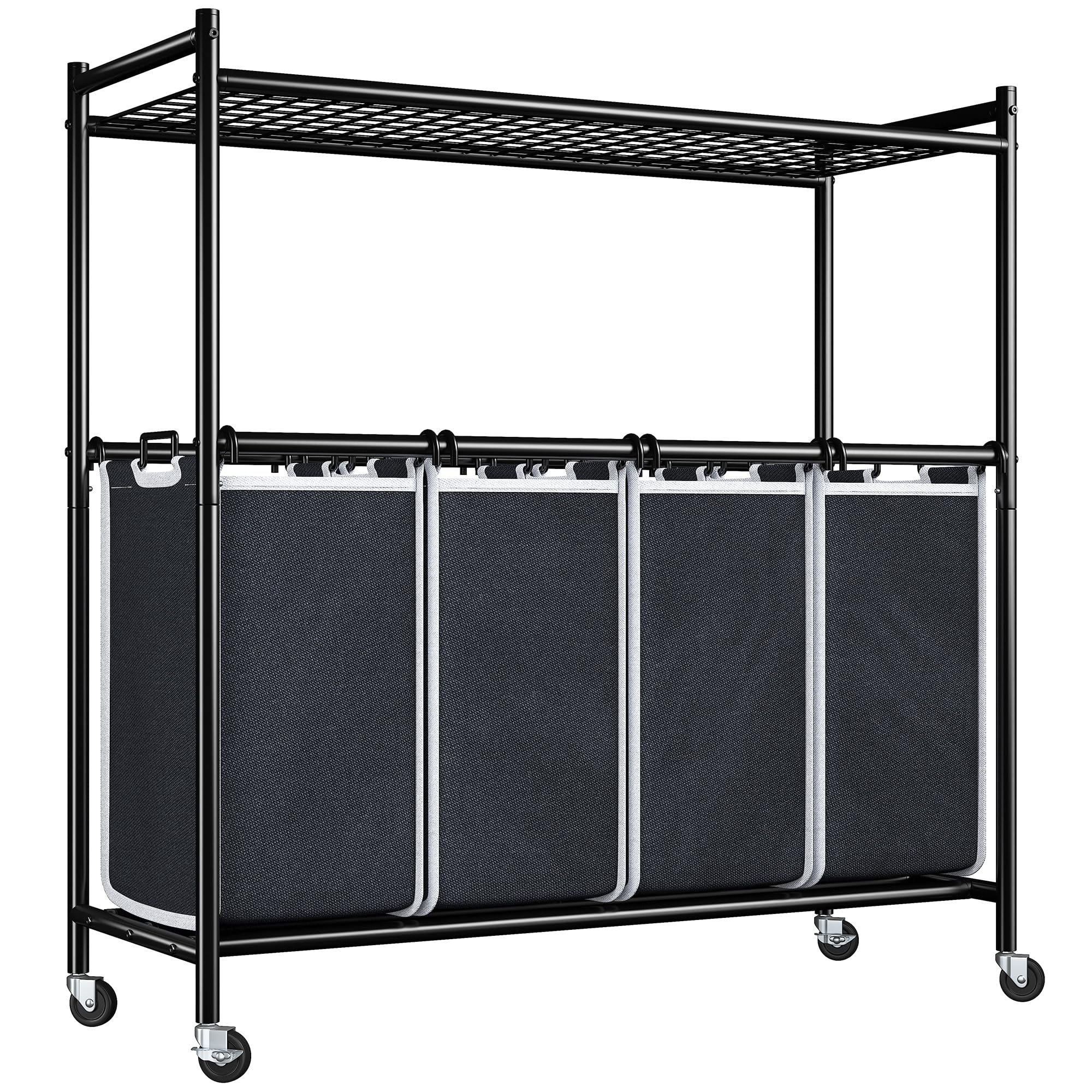 REIBII Laundry Sorter 4 Section Rolling Laundry Basket Hamper with ...