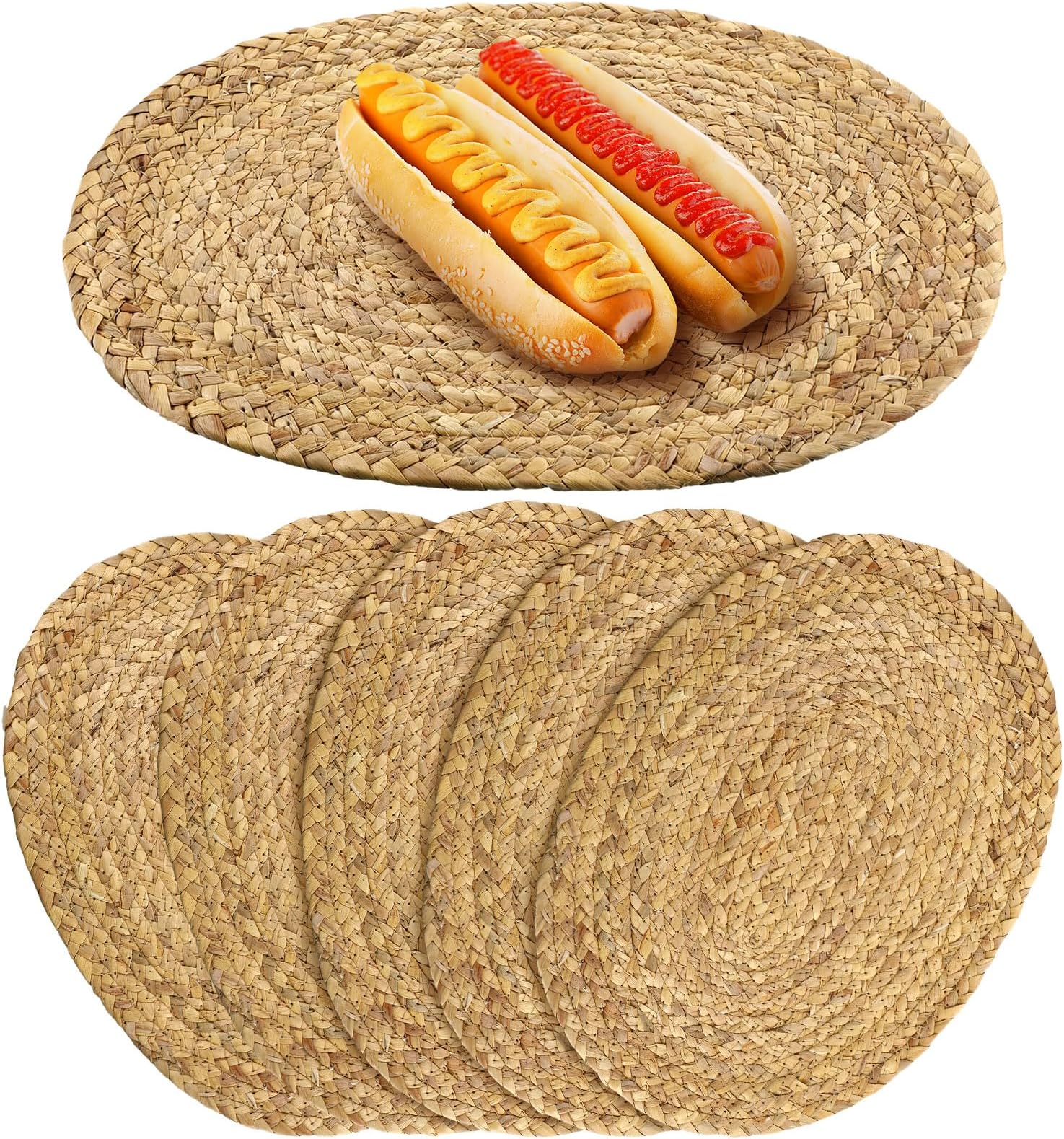 Amazon.com: BTuregsau 4X Rattan Woven Placemats Oval Round Table Mats ...