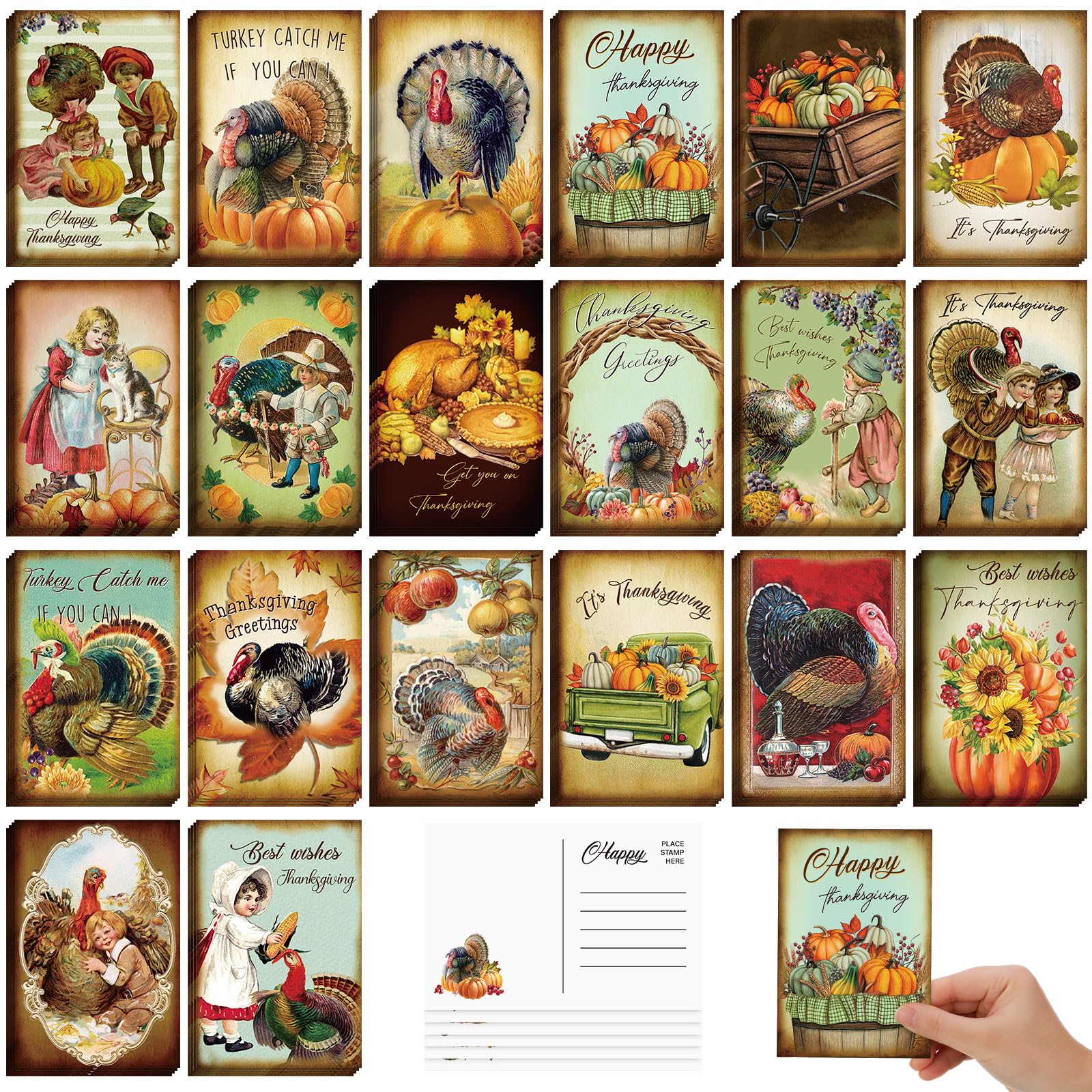 Snapklik.com : 80 Pcs Vintage Thanksgiving Cards Bulk 4 X 6 ...