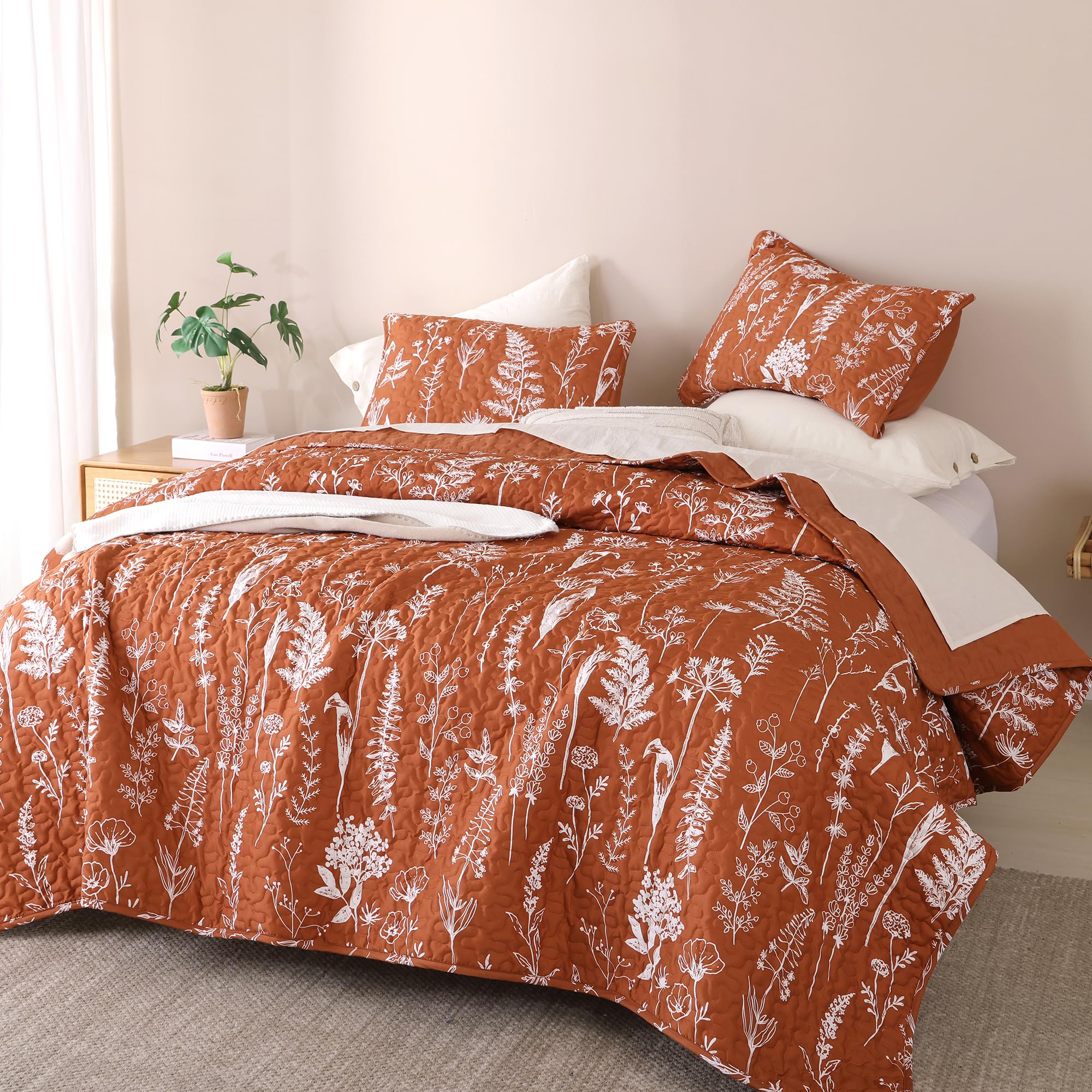 Amazon.com: JANZAA Quilt King Size Terracotta Quilt Bed Spread Boho ...