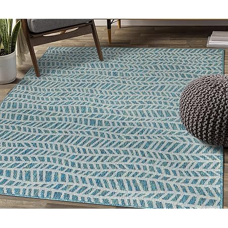 Amazon.com: HOMEGNOME Indoor Outdoor geo Wave Rug (8'x10', Ocean Blue ...