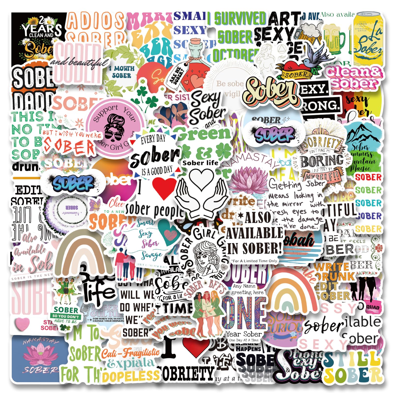 Amazon.com: UBOFUGS 100pcs Sober Stickers,Sobriety Vinyl Stickers,Water ...