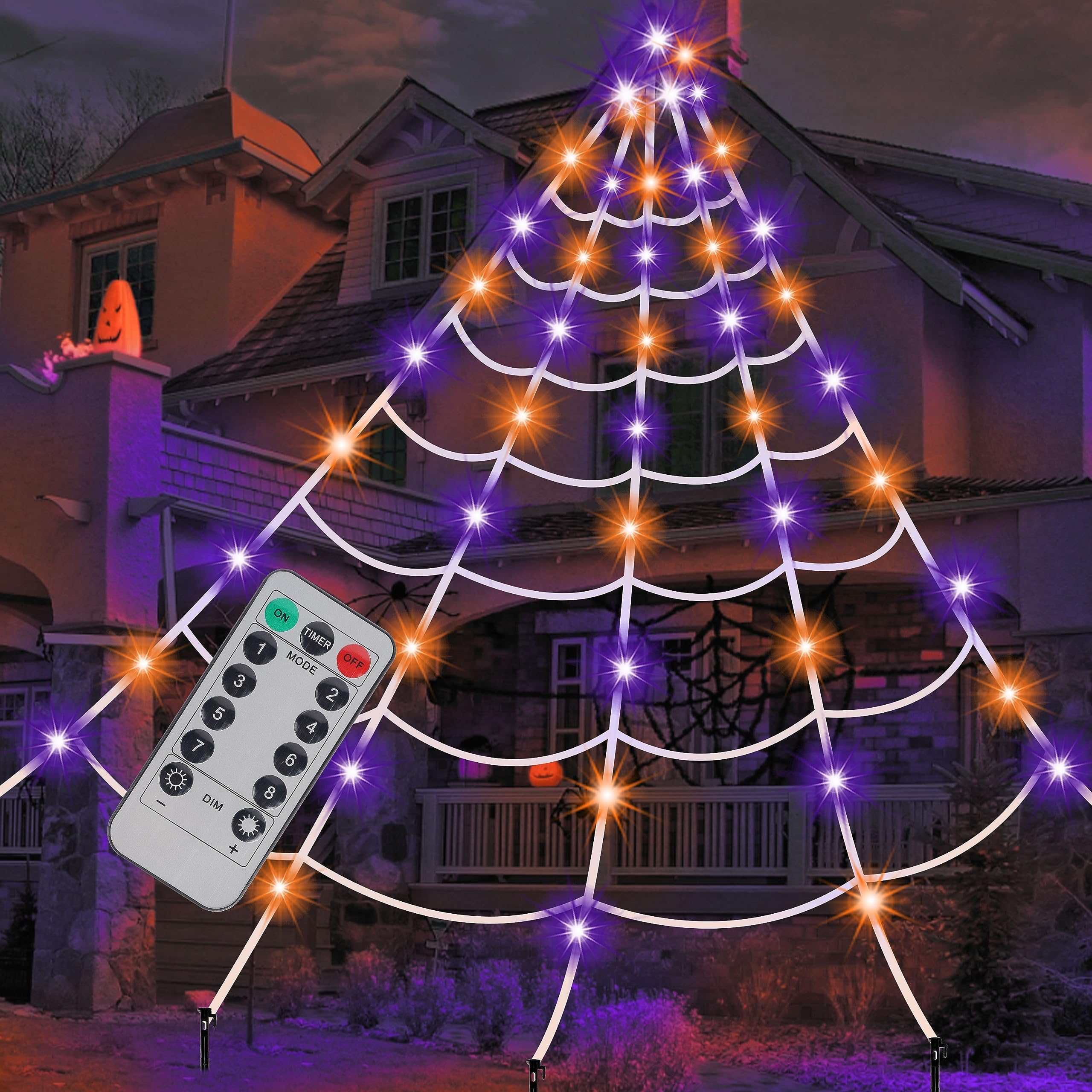Amazon.com: Spider Web Halloween Decorations Outdoor Lights, 125 Purple ...