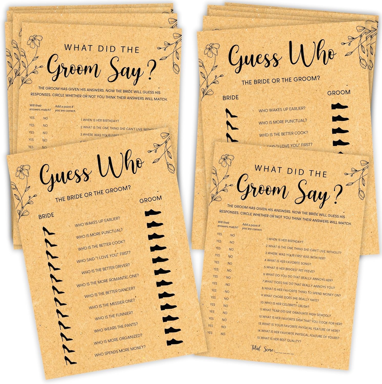 Amazon.com: STOFINITY Guess Who Bride Or Groom Bridal Shower Game - 50 ...