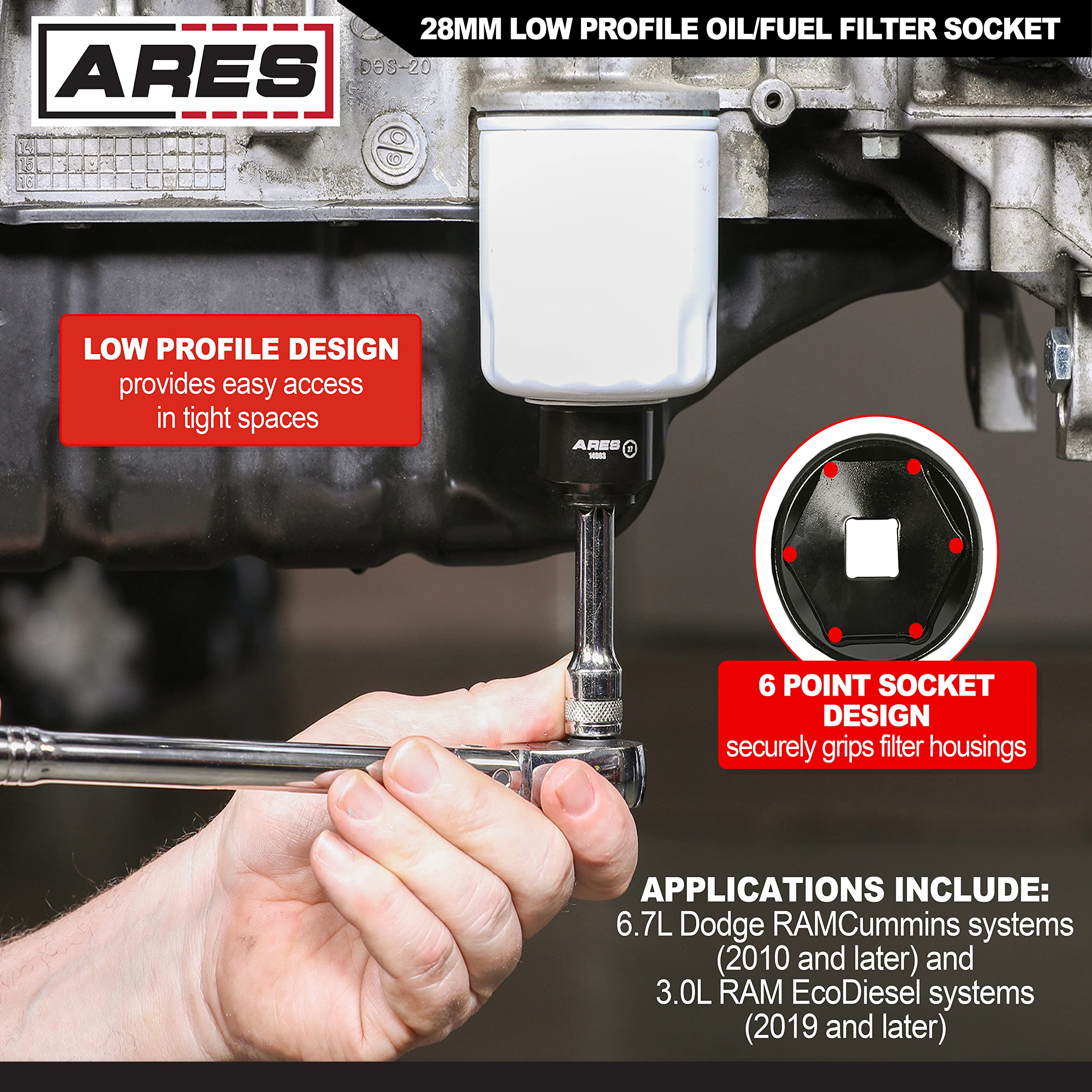 Snapklik.com : ARES 14004-28mm Low Profile Fuel Filter Socket - Low ...