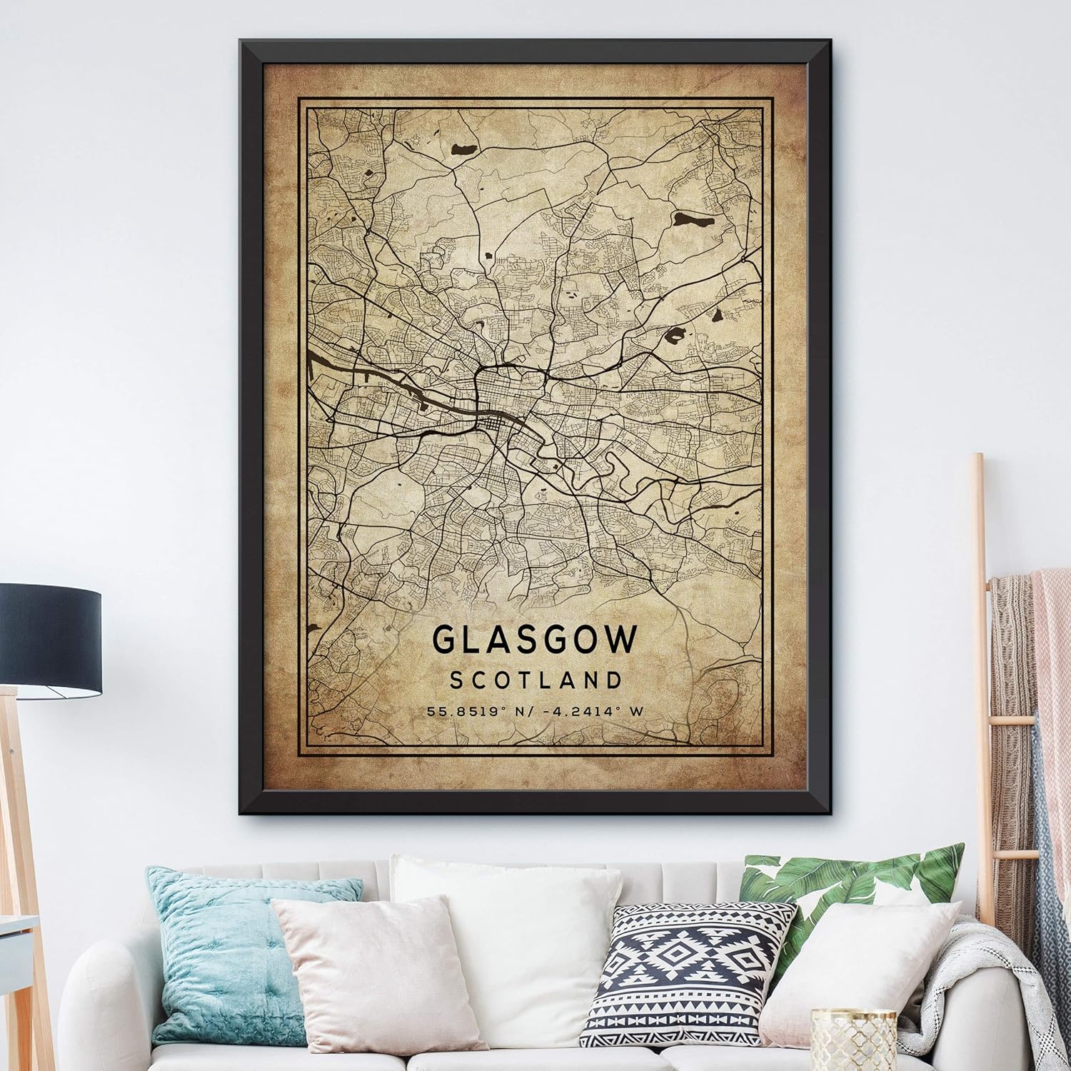 Mapa de Glasgow Escocia Mapa vintage de la ciudad Mapa de estilo antiguo Decoración del hogar ...