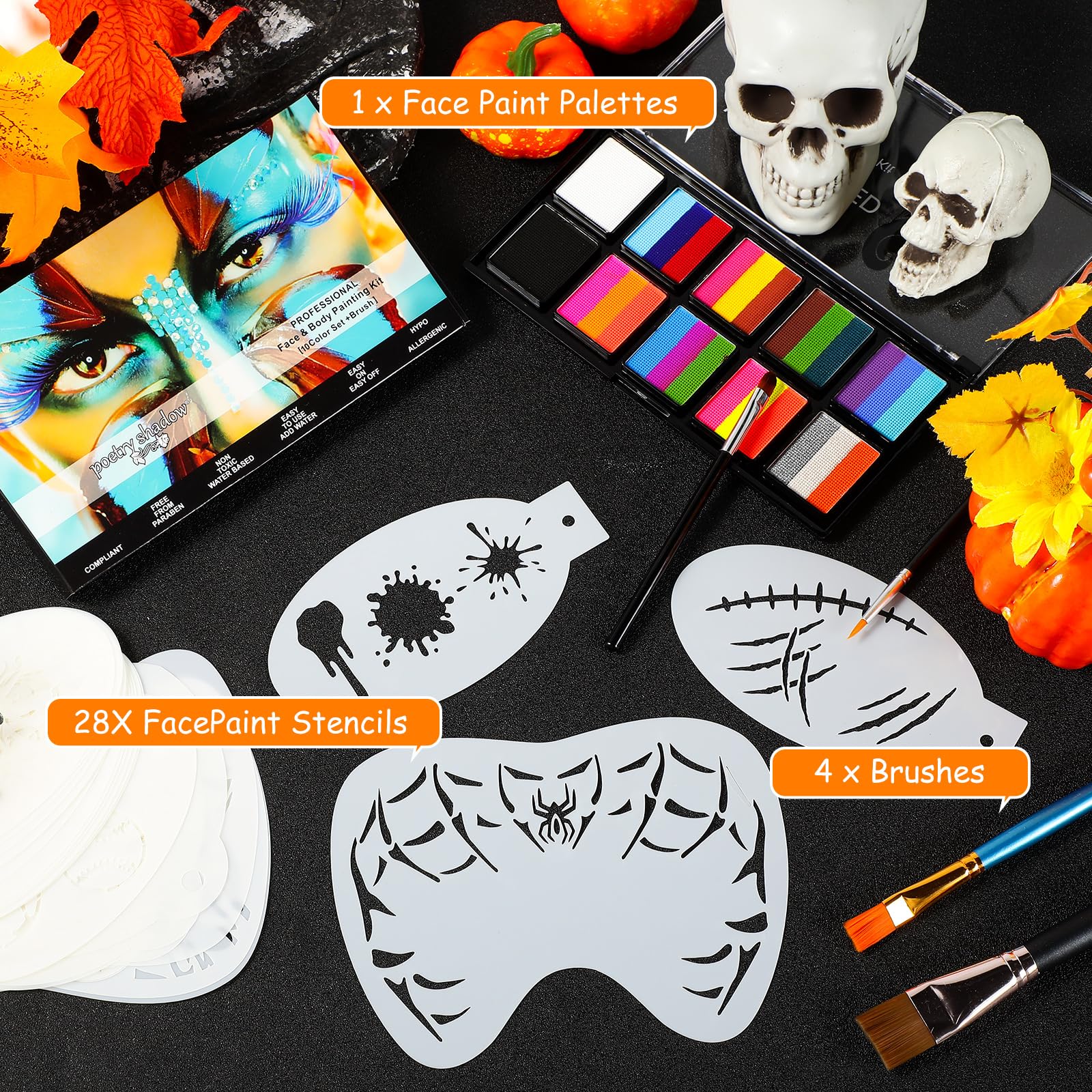 Snapklik.com : Thenshop 33 Pcs Face Painting Kit 10 X 10g Water Based ...