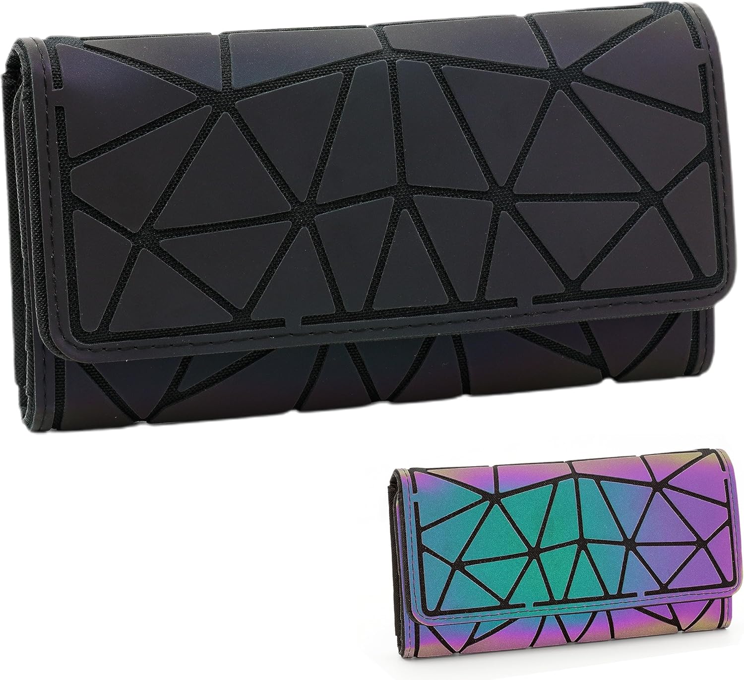 Amazon.com: CAFINY Geometric Luminous Wallet for Women Holographic ...