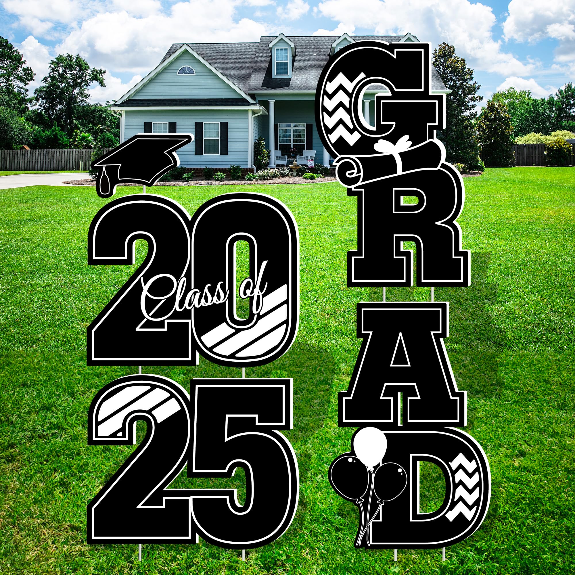 Snapklik.com : Graduation Yard Signs, 5 PCS Black White Congrats Grad ...