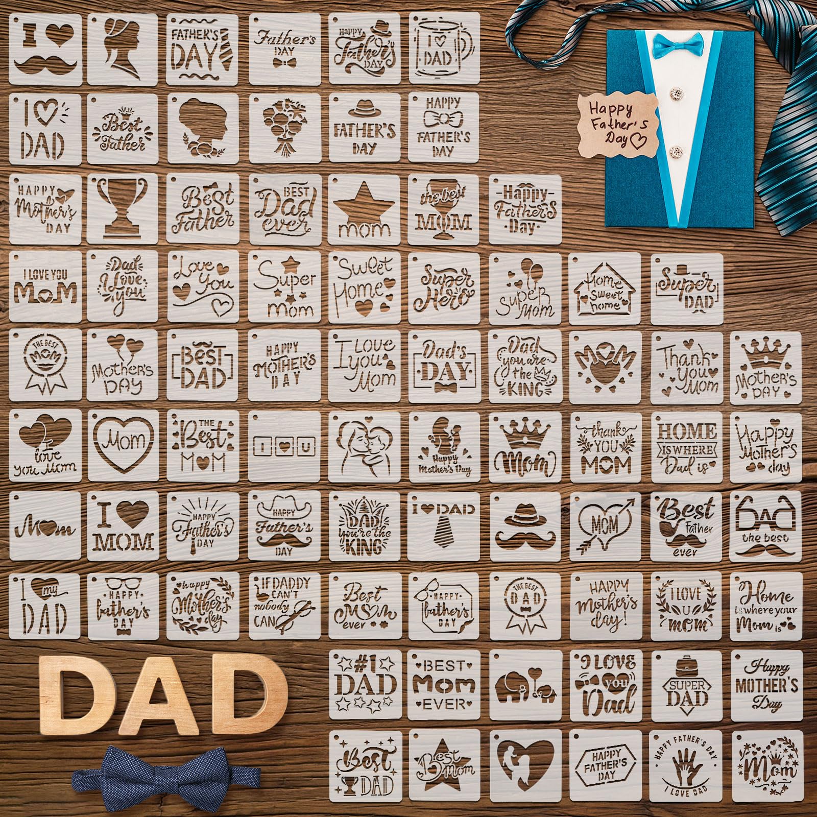 Amazon.com: Teling 80 Pcs Father's Day Stencil Mother's Day Stencils ...