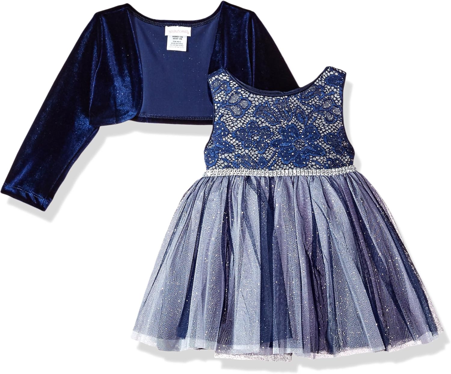 Amazon.com: Youngland Baby Girls 2 Piece Lace Dress and Knit Cardigan ...