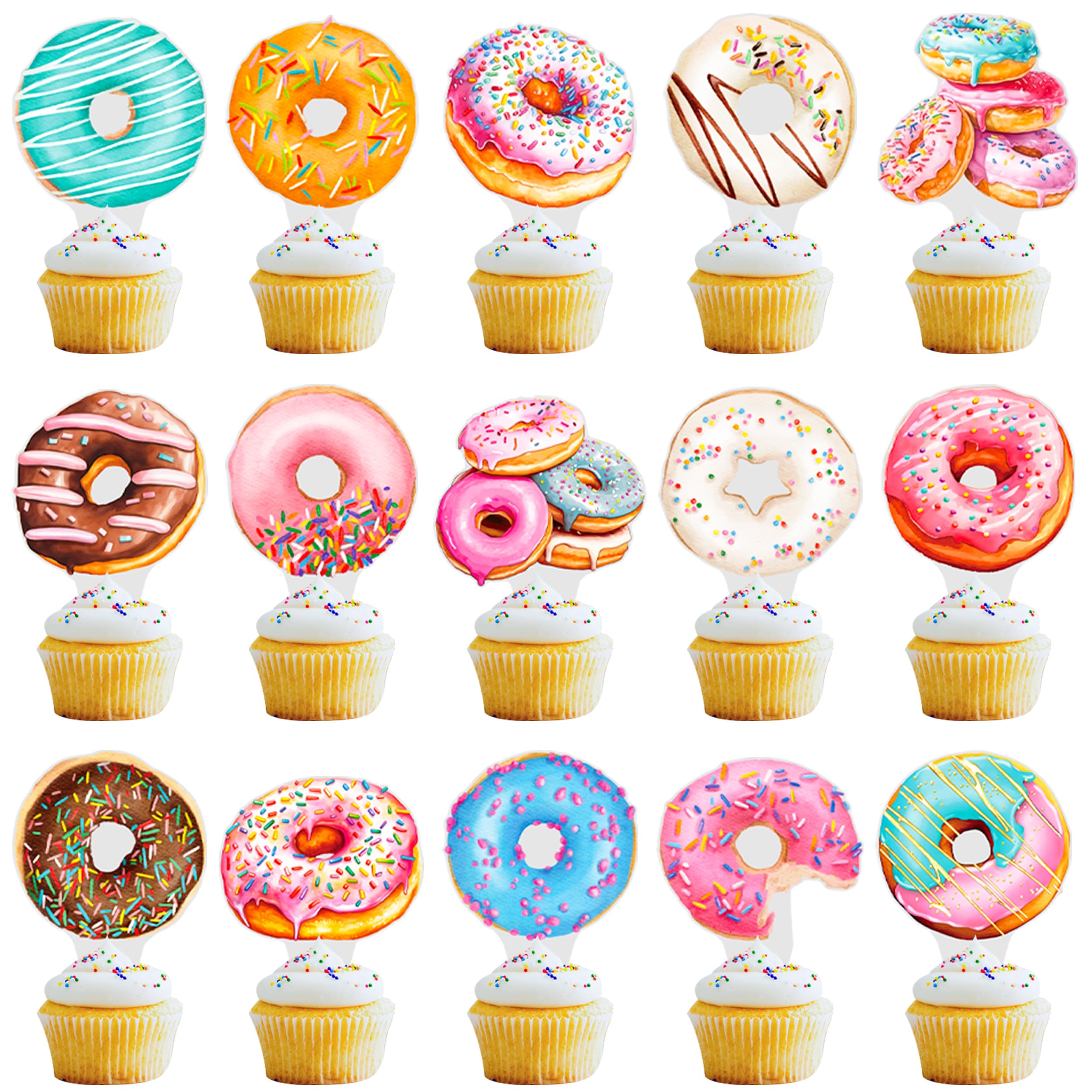 Amazon.com: 48Pcs Donut Cupcake Toppers Donut Party Decorations Sweet ...